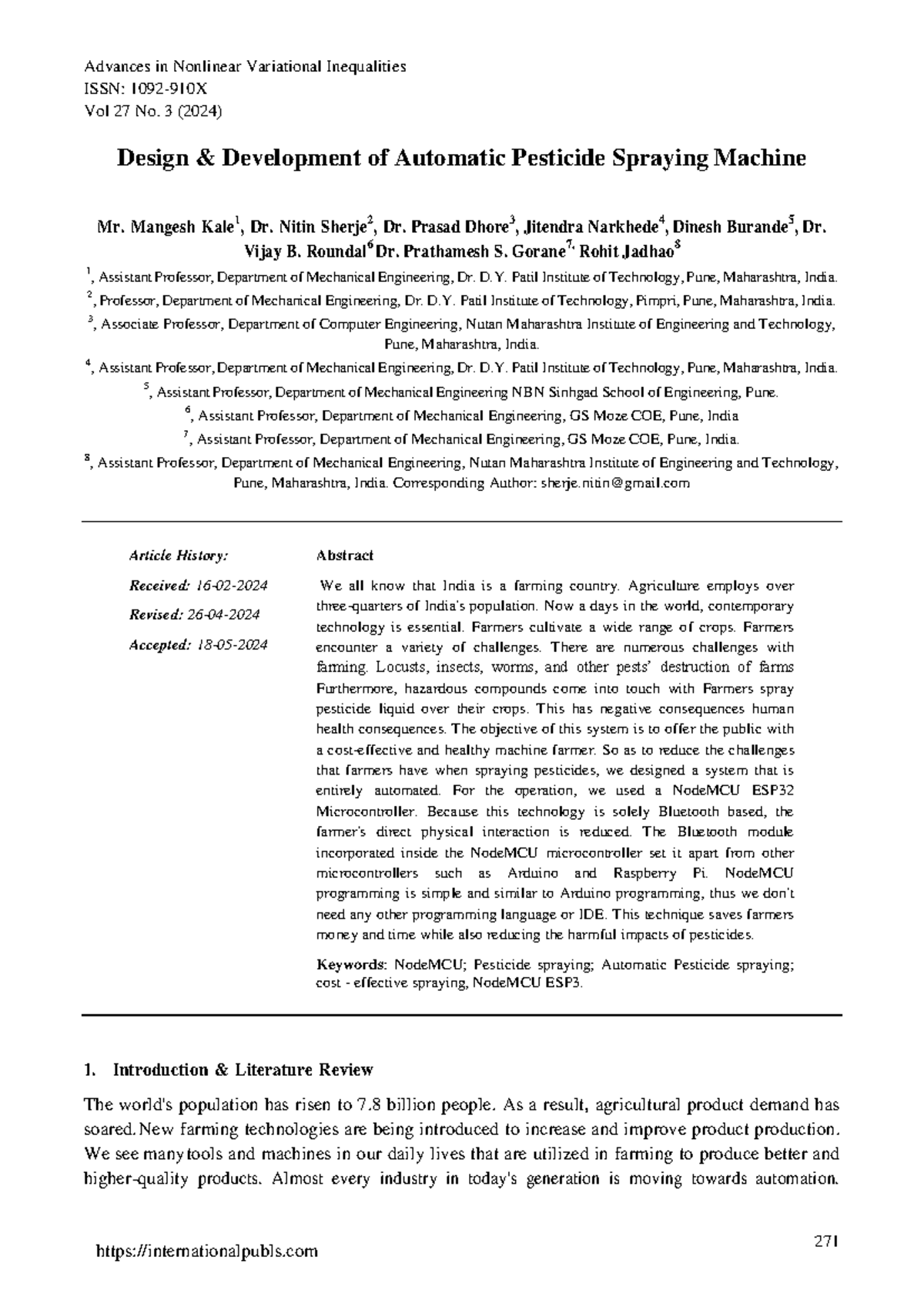Design and Development of an Automatic Pesticide Spraying Machine (ME ...