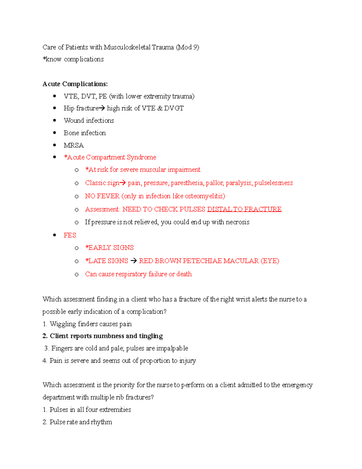 Module 9 Notes - study guide - Care of Patients with Musculoskeletal ...