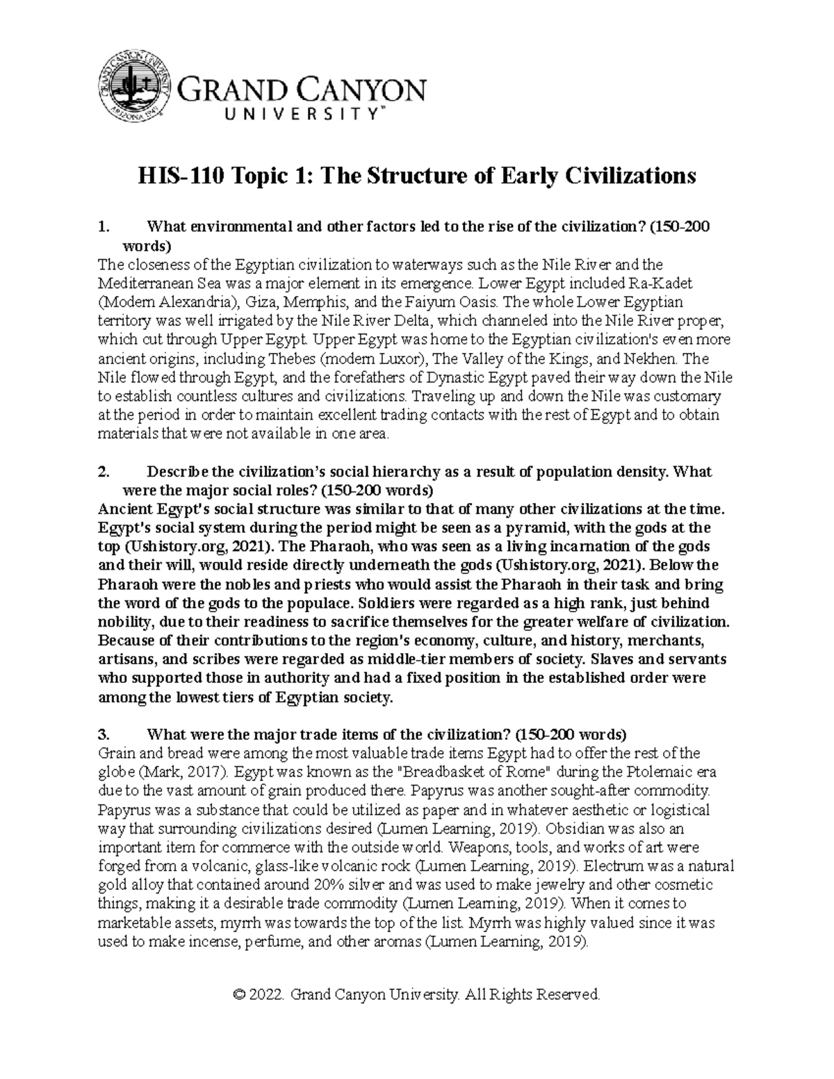 Hisdq 1AS - I got 100% - HIS-110 Topic 1: The Structure of Early ...