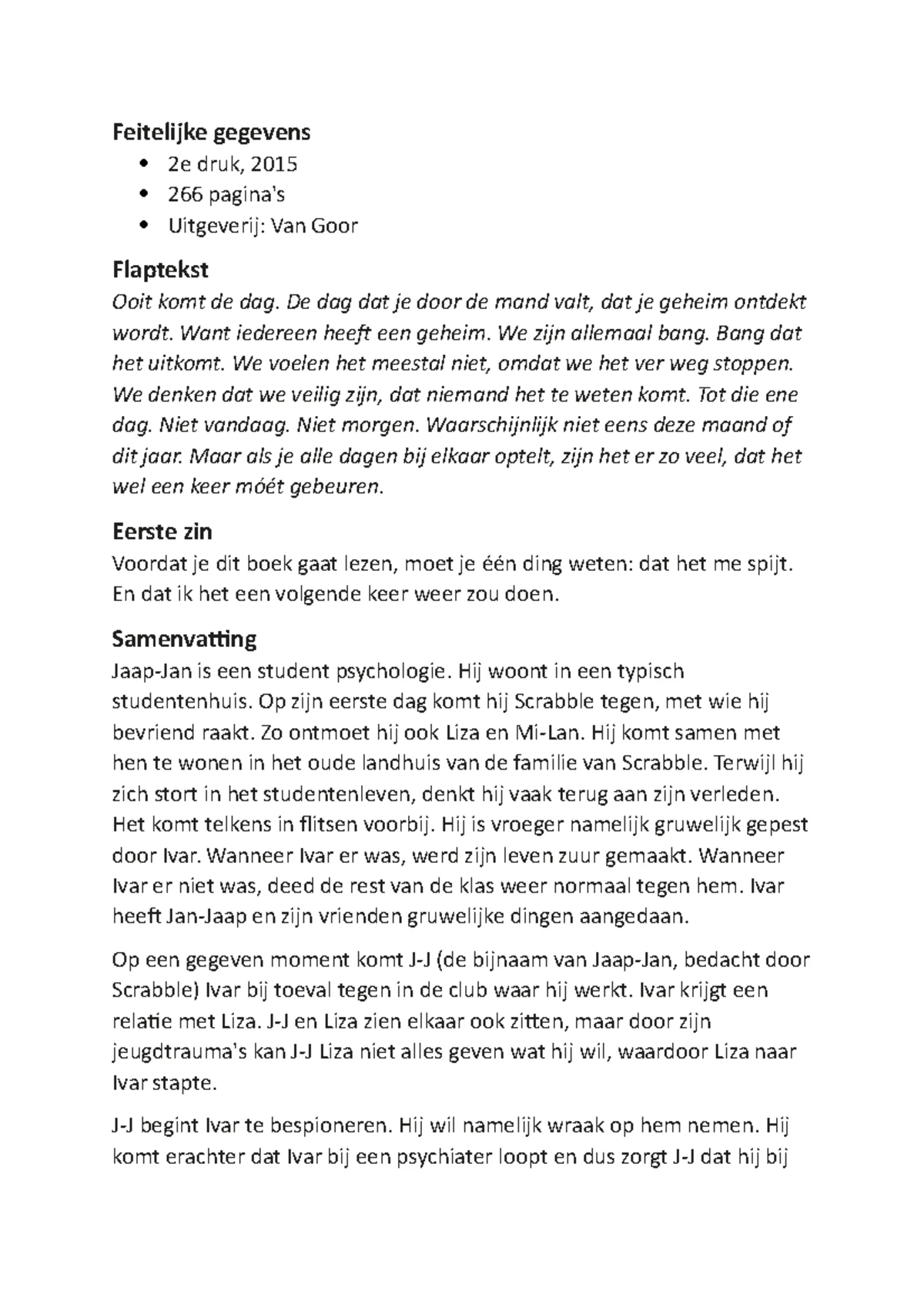 Kappen! - Analyse van het Boek van Carry Slee in Kl 3A - Studeersnel