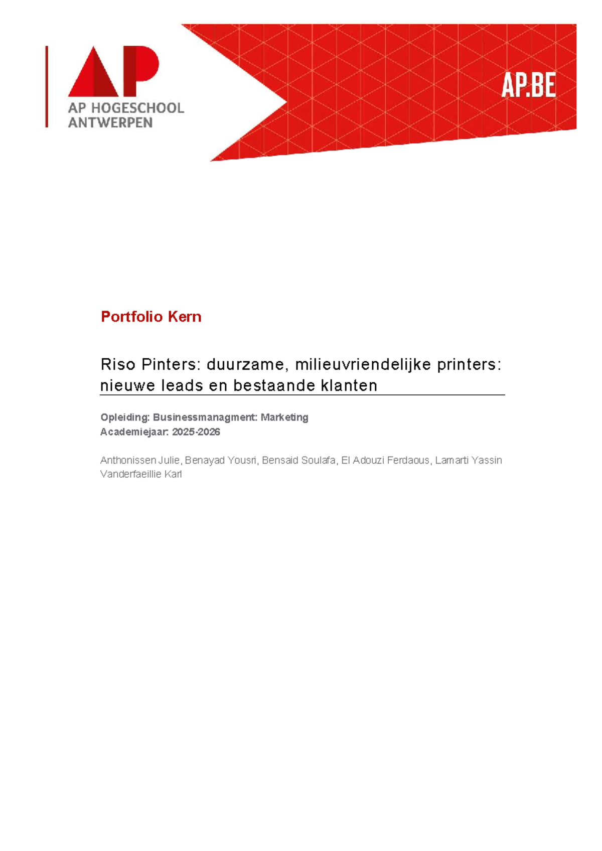 Portfolio Kern: Duurzame RISO Printers en Marktanalyse 2025-2026 - Studocu
