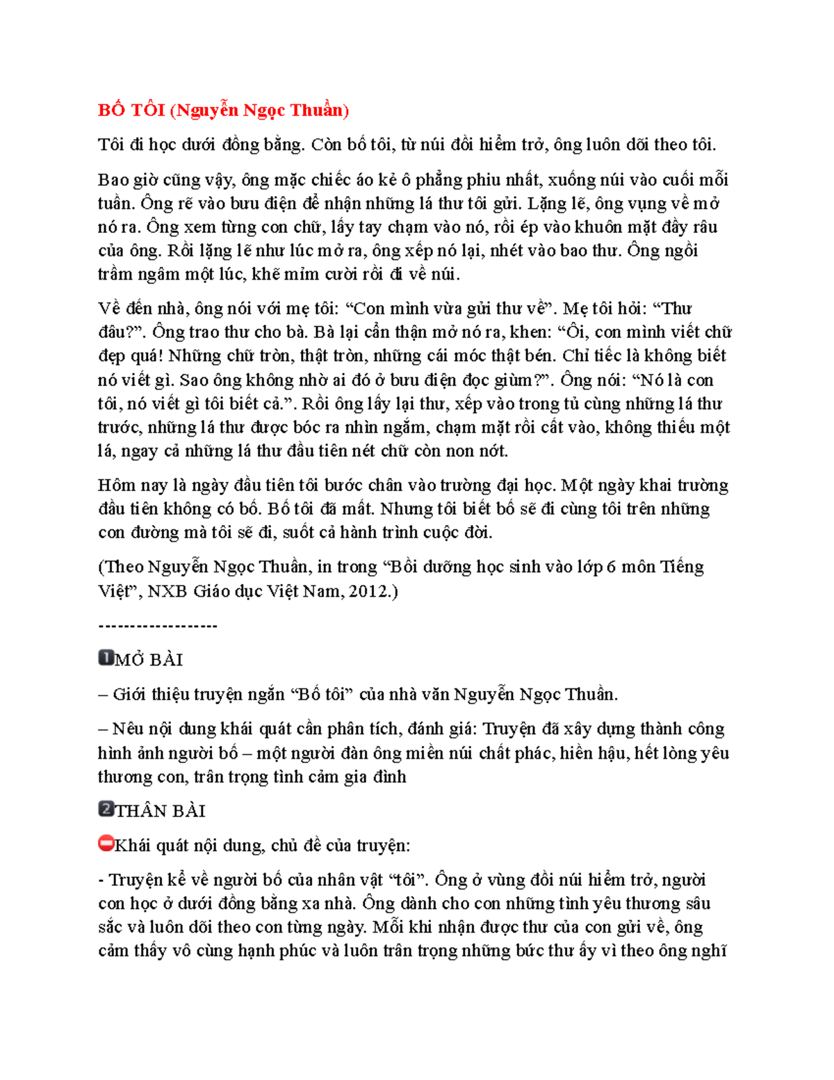 Phân tích truyện ngắn "Bố Tôi" - 123 - Studocu