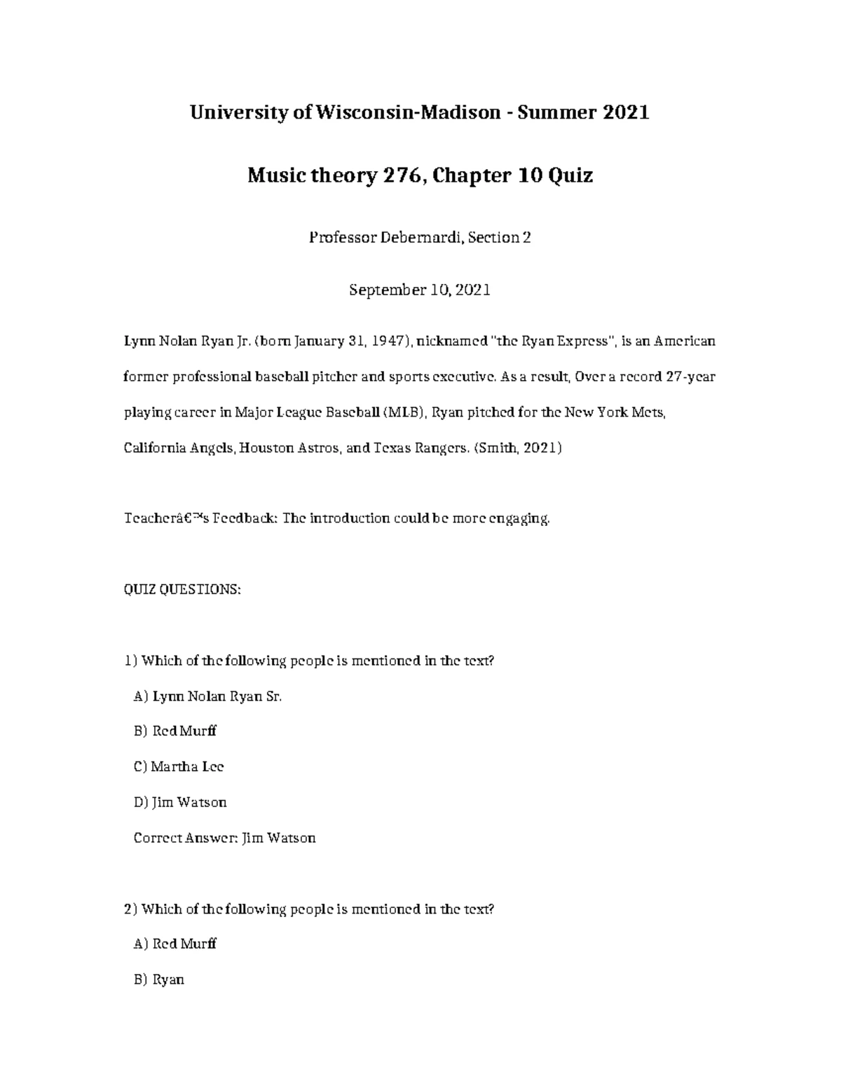 Music Theory 276 Chapter 7 Quiz - Summer 2021 Notes - Studocu