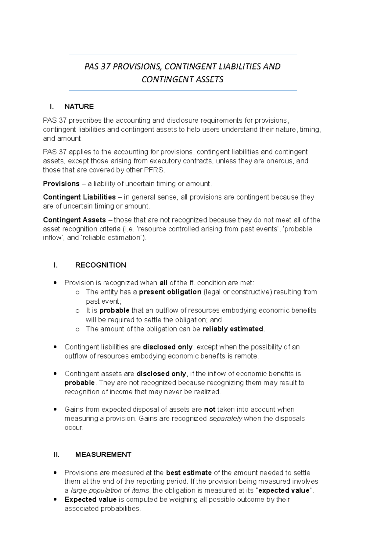 PAS 37: Understanding Provisions, Contingent Liabilities & Assets - Studocu