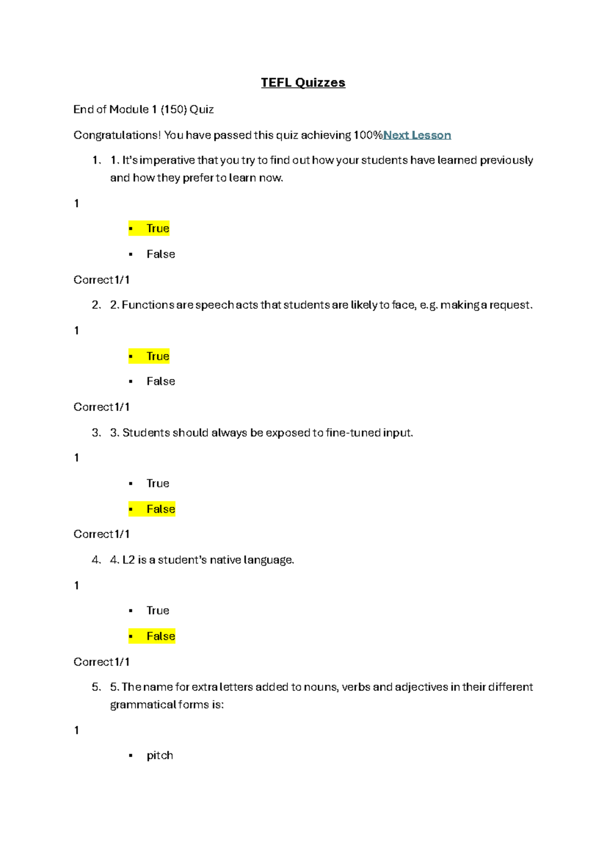 TEFL Module Quizzes: Comprehensive Assessments for Language Learning ...