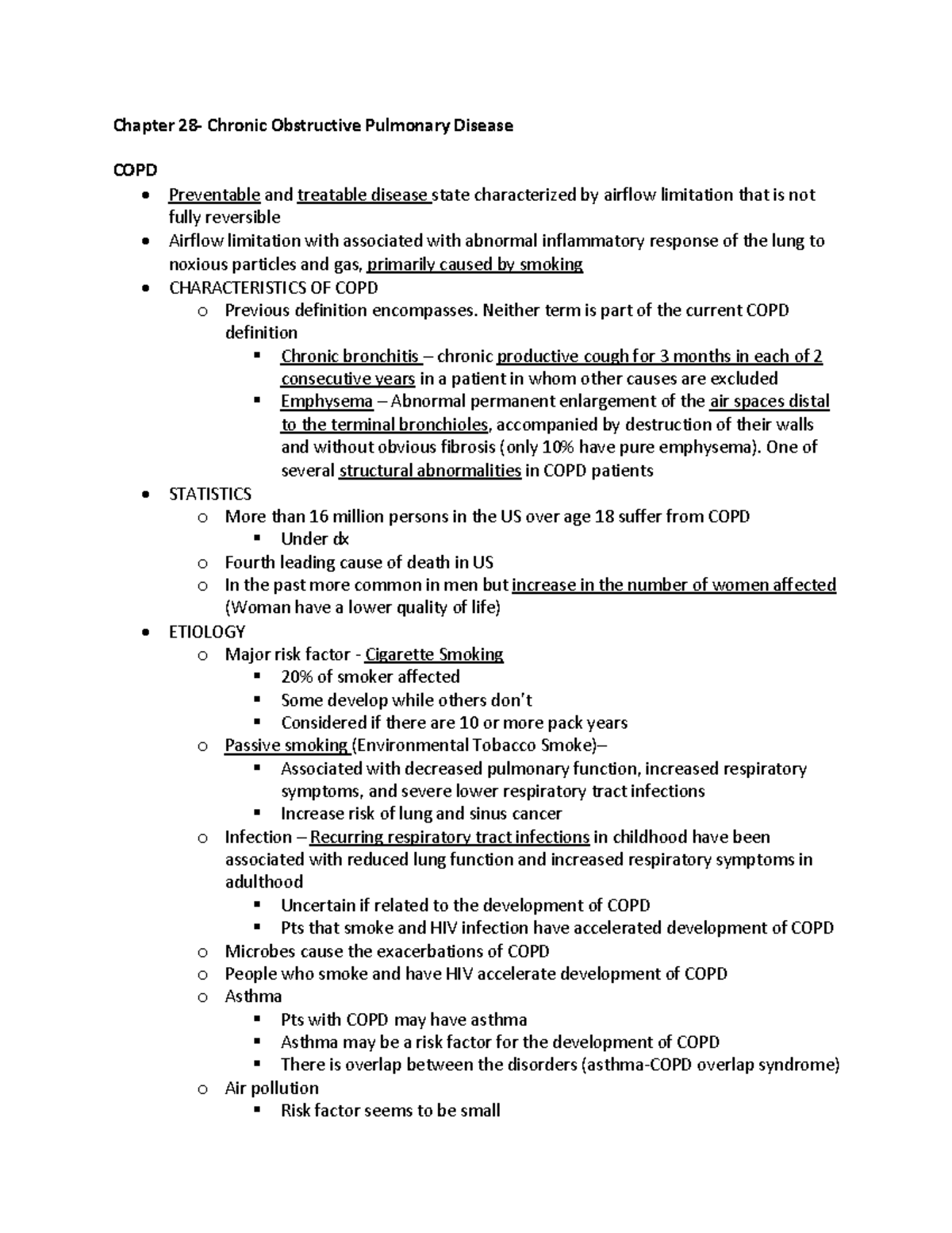 COPD Overview and Key Insights - NURS 336 Study Notes - Studocu