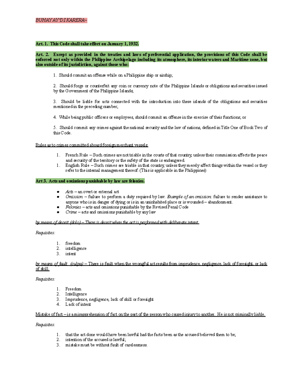 Revised Penal Code (RPC) Articles 1-10 Summary and Analysis - Studocu