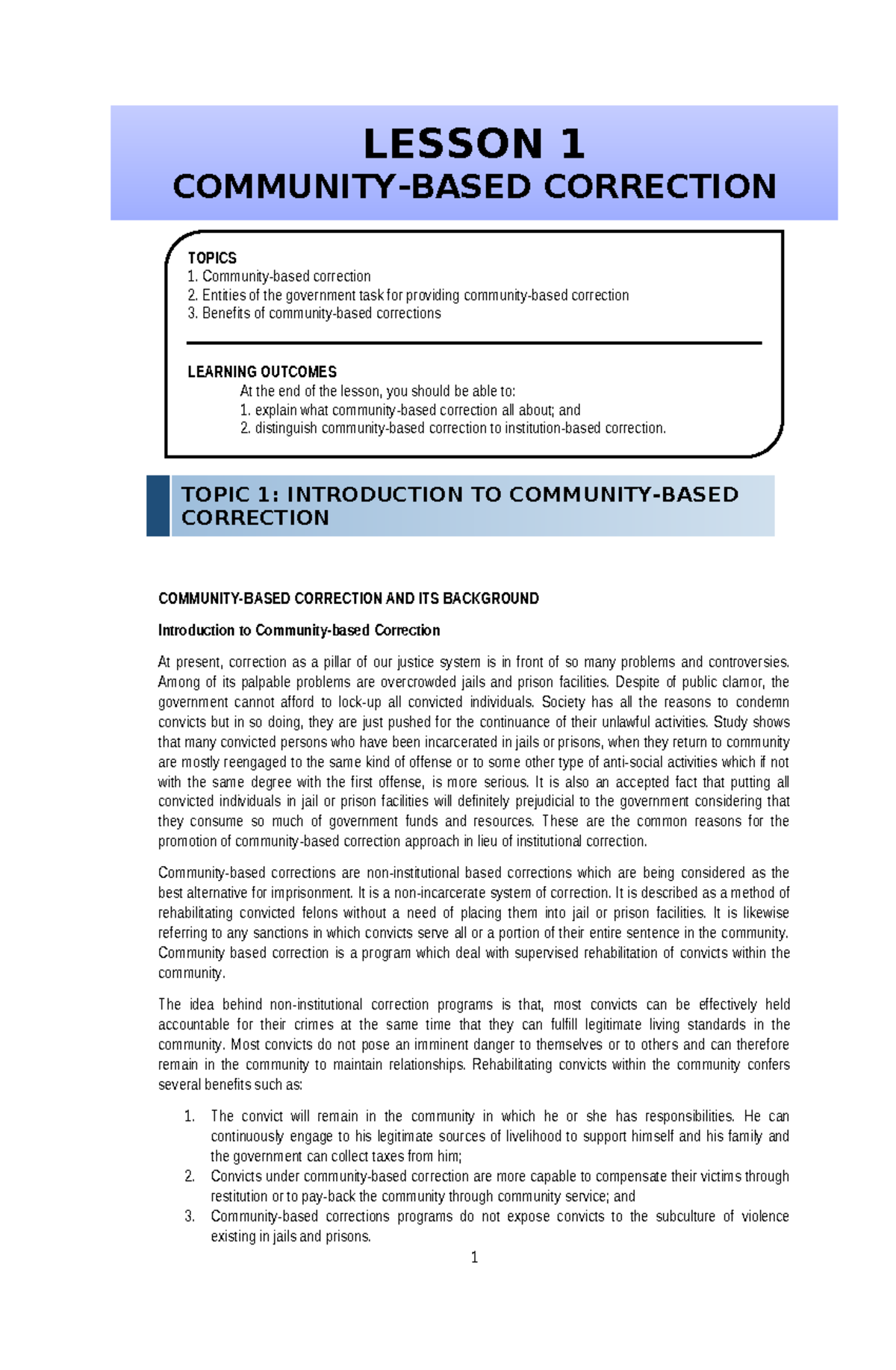 IM NON Institutional Correction: Community-Based Correction Overview ...