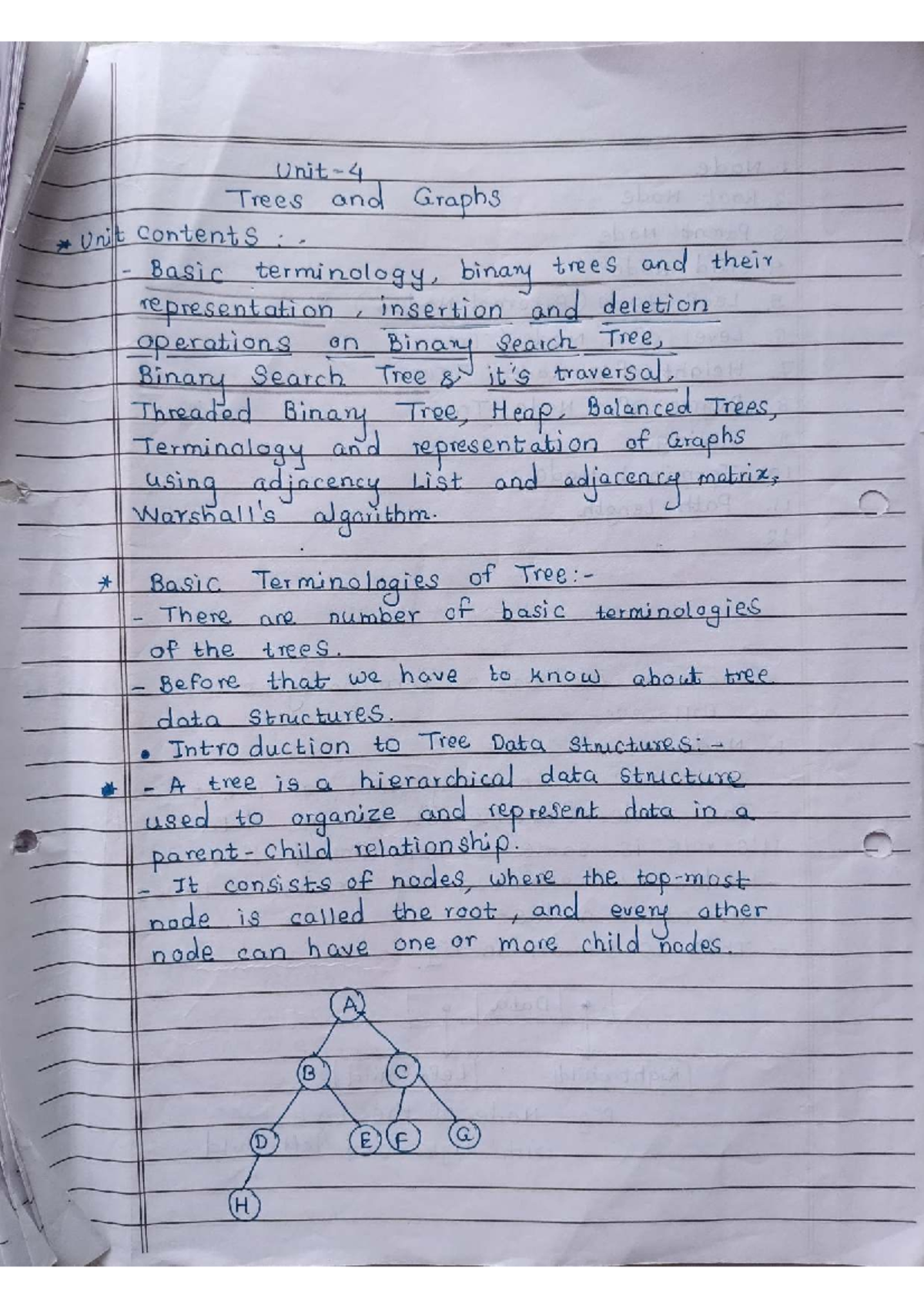 Unit 4: Trees and Graphs - Key Concepts and Operations (DS) - Studocu