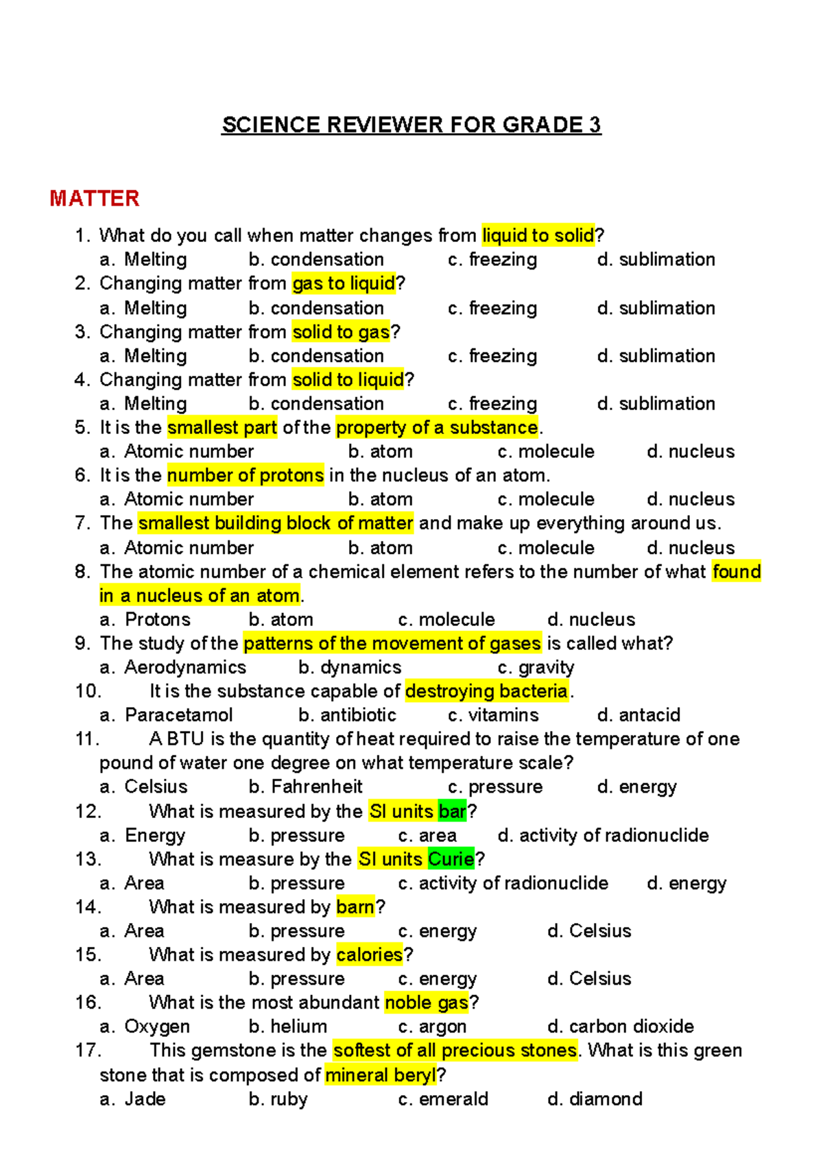 SCIENCE REVIEWER FOR GRADE 3: MATTER AND PROPERTIES - Studocu