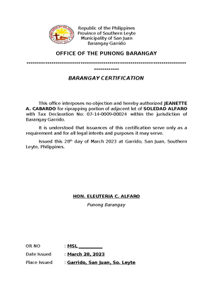 Barangay Acceptance - CERTIFICATE - Republic of the Philippines ...