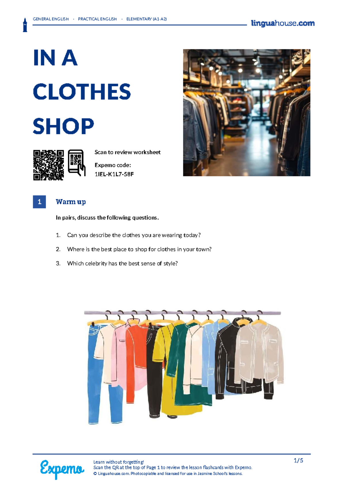 GENERAL ENGLISH A1/A2: Practical Vocabulary in a Clothes Shop - Studocu
