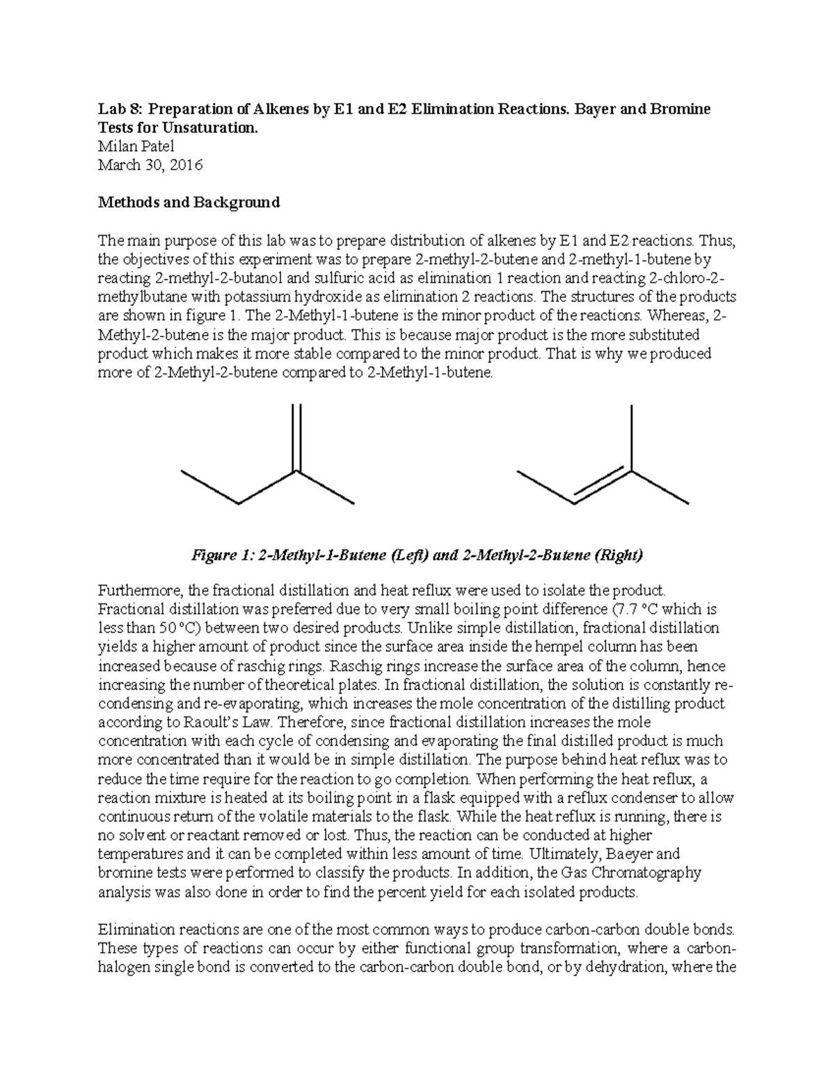 Lab 8 - Lecture notes l8 - Lab 8: Preparation of Alkenes by E1 and E2 ...