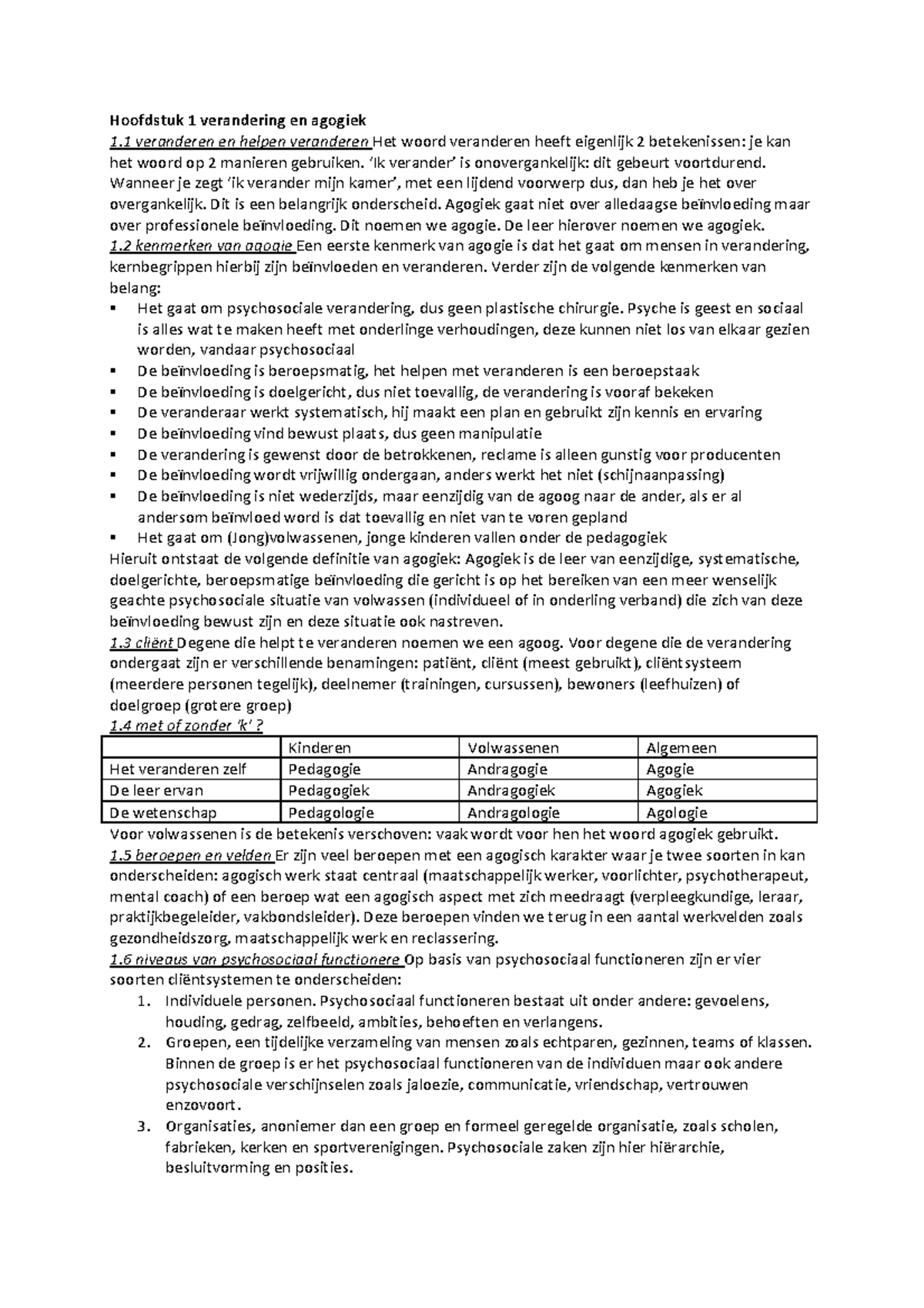 Uitgebreide Samenvatting Agogiek Hfdst 1-5: Verandering en Beïnvloeding ...