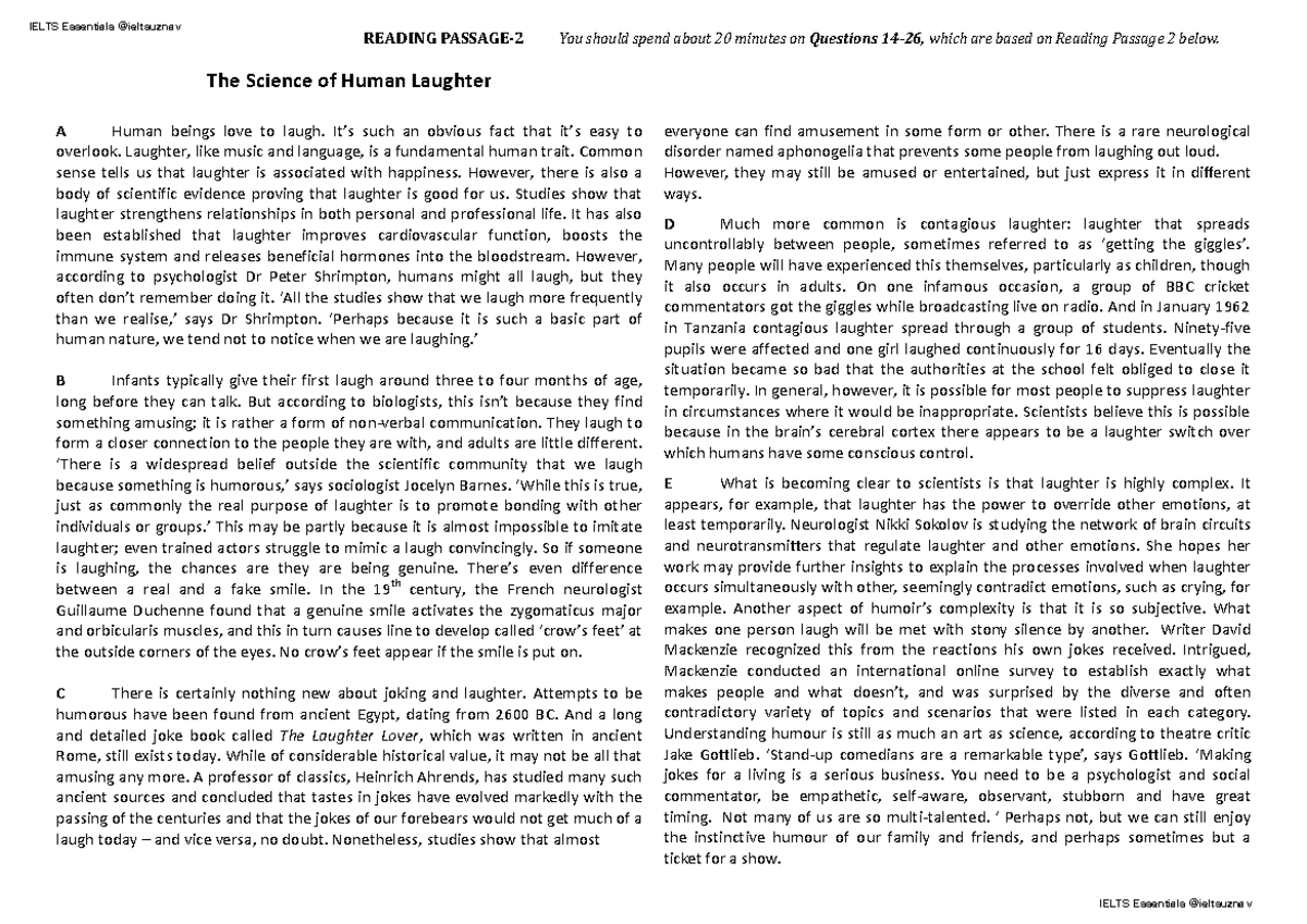 Understanding the Science of Laughter: A Reading Practice Guide - Studocu
