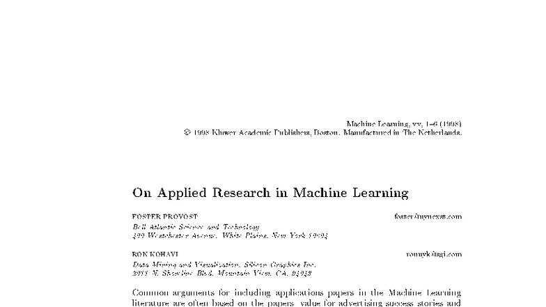Applied Research in Machine Learning: Insights and Challenges - Studocu