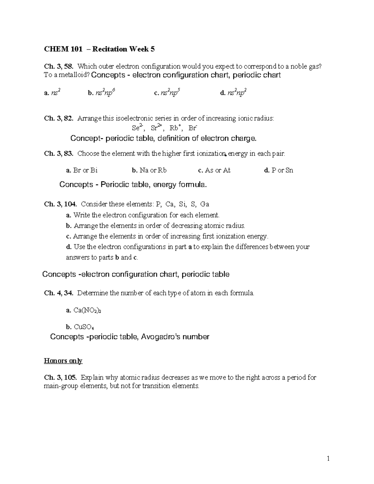 CHEM 101 Recitation Week 5 - Tagged - CHEM 101 – Recitation Week 5 Ch ...