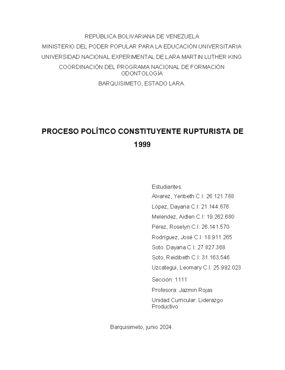 Análisis del Proceso Político Constituyente de 1999 en Venezuela - Studocu