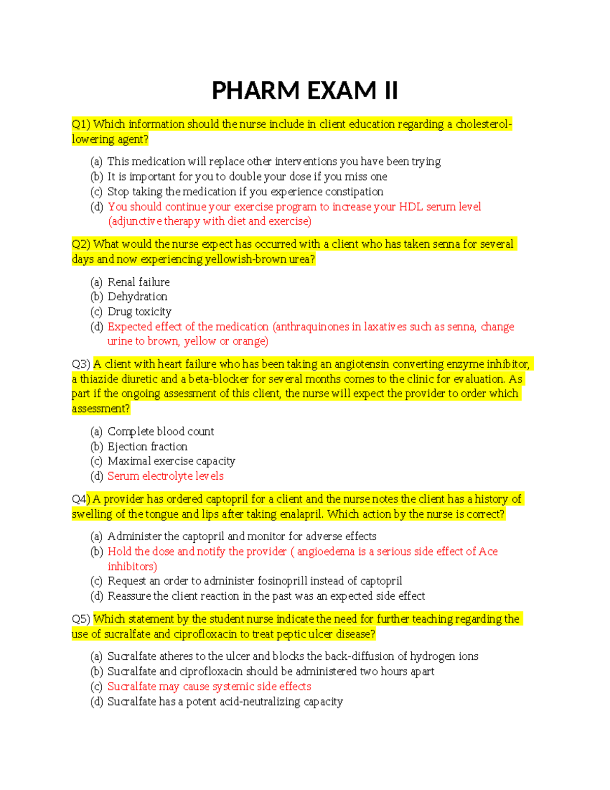 PHARM 2474 - Exam 2 Study Guide: Key Concepts and Questions - Studocu