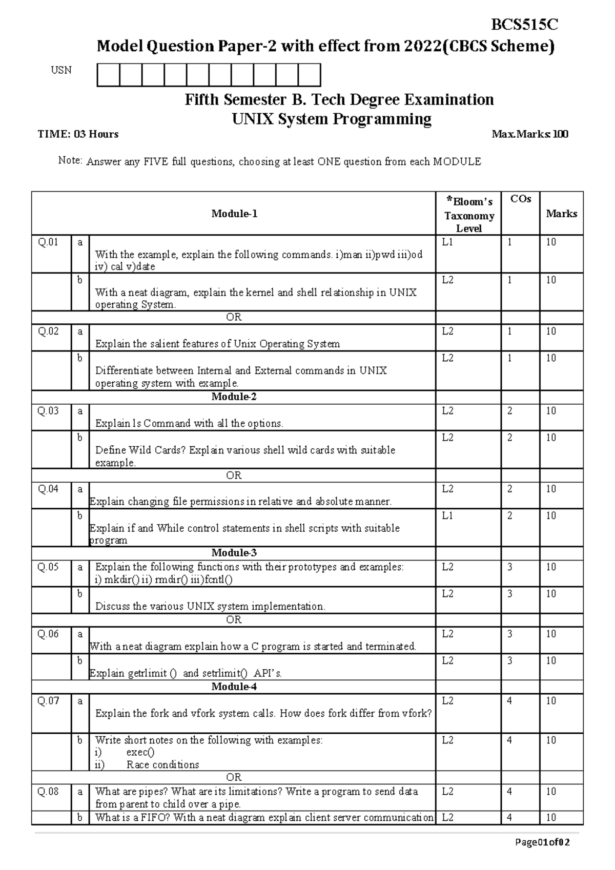 Model Question Paper for BCS515C: UNIX System Programming Exam - Studocu
