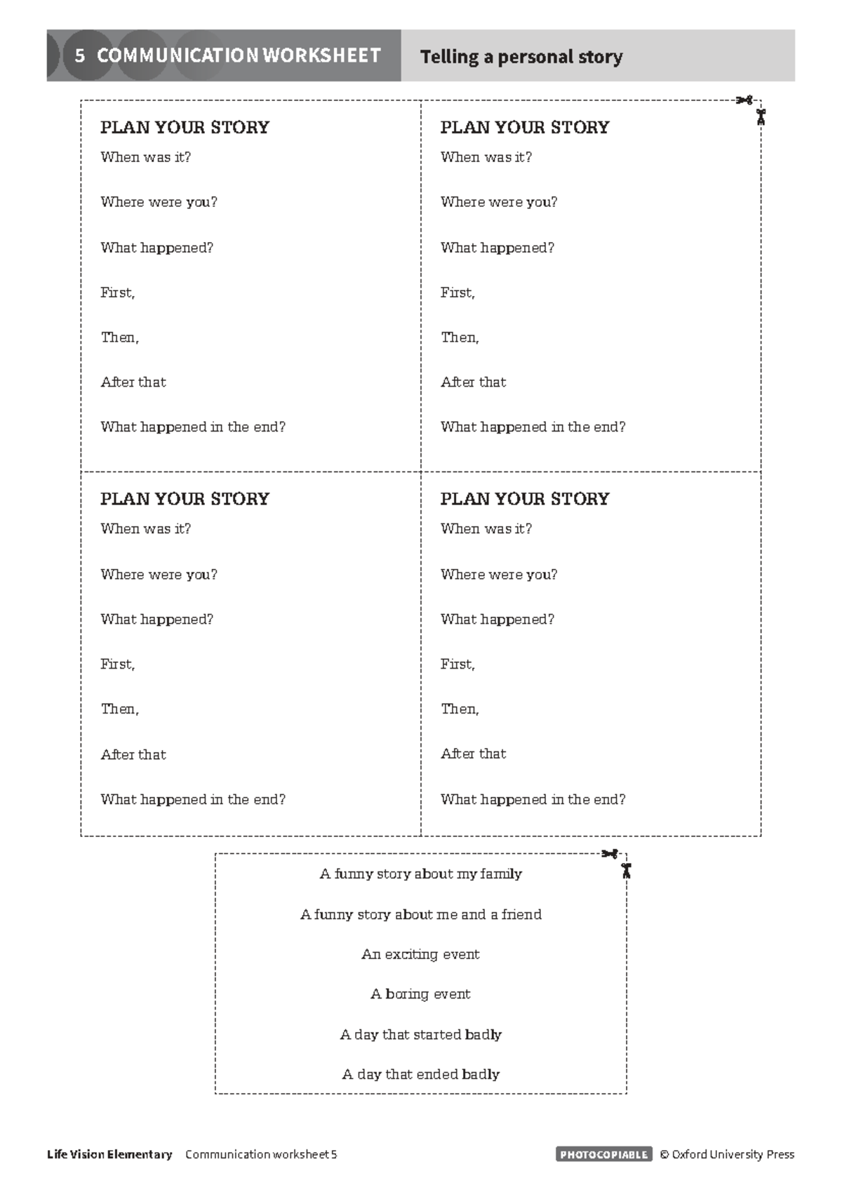Life Vision Elem Comm Worksheet U5: Personal Story Planning Guide - Studocu