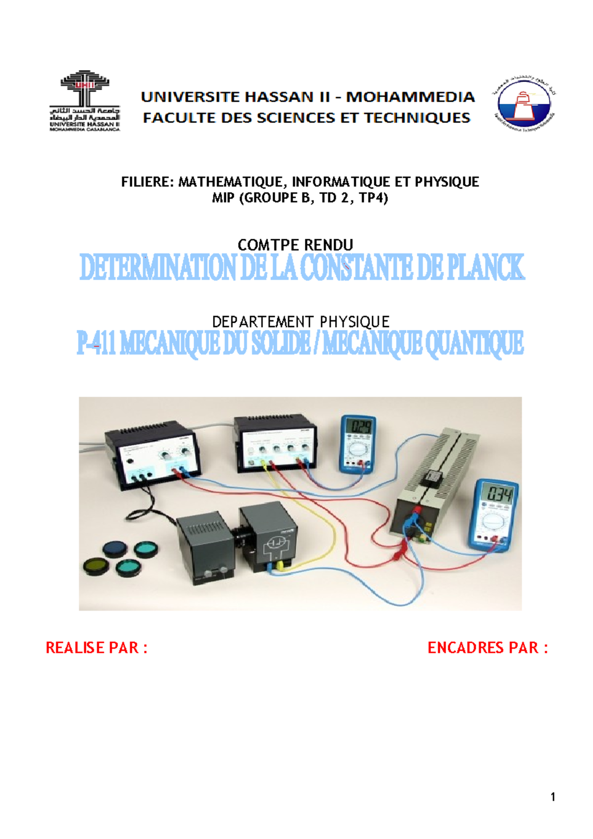 Détermination de la Constante de Planck - MIP B, TD 2, TP4 - Studocu