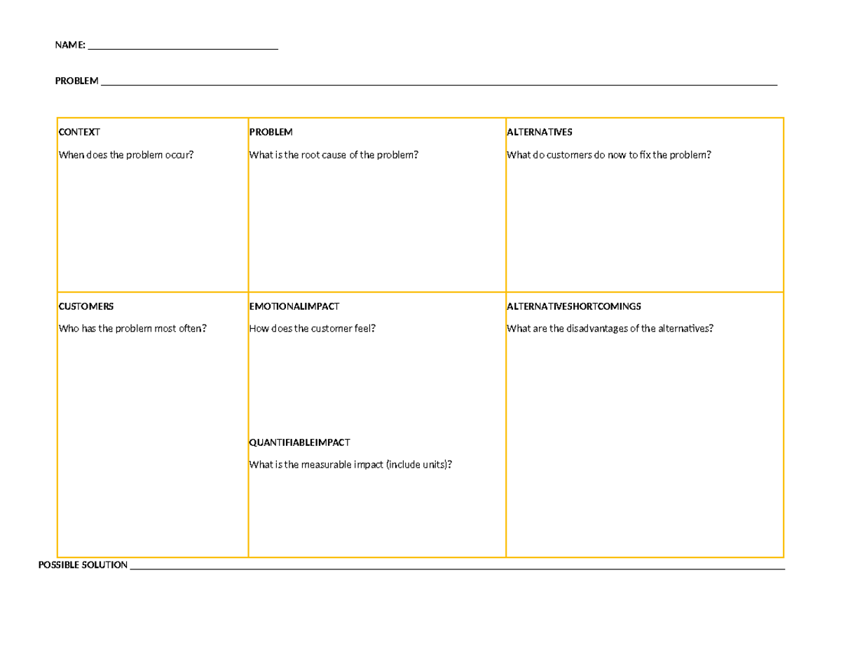 Problem Identification Template Part I - NAME ...