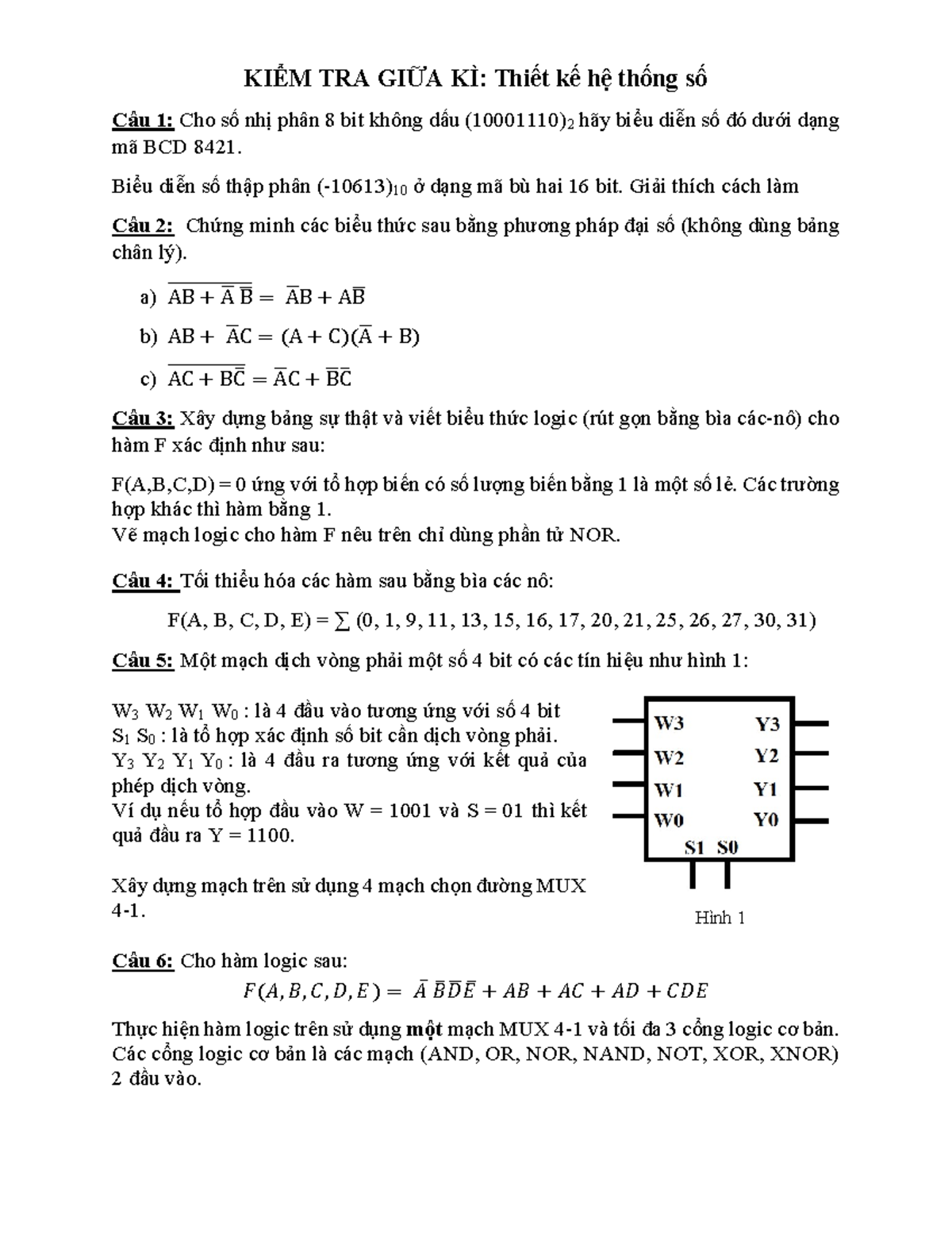 GK 20202 - Giữa Kỳ: Thiết Kế Hệ Thống Số và Biểu Thức Logic - Studocu