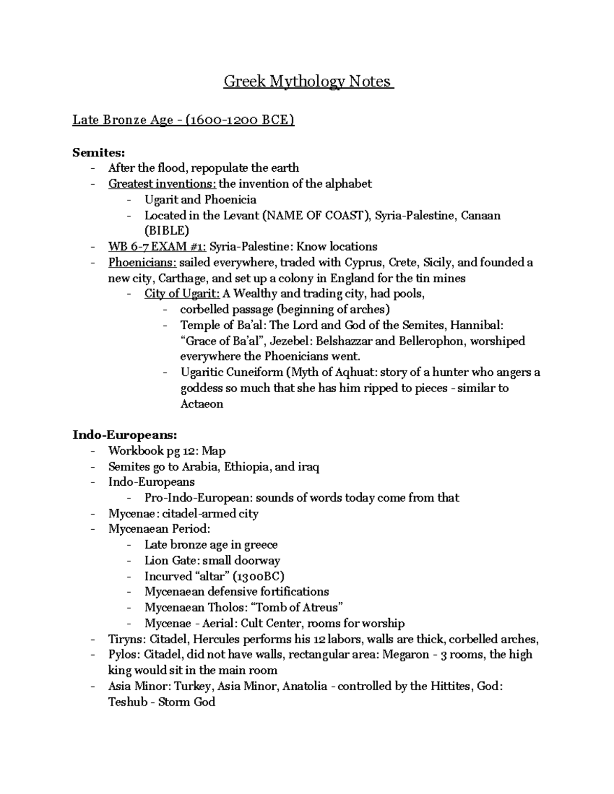 Greek Mythology Notes (HIST 101): Deities, Myths, and Key Concepts ...