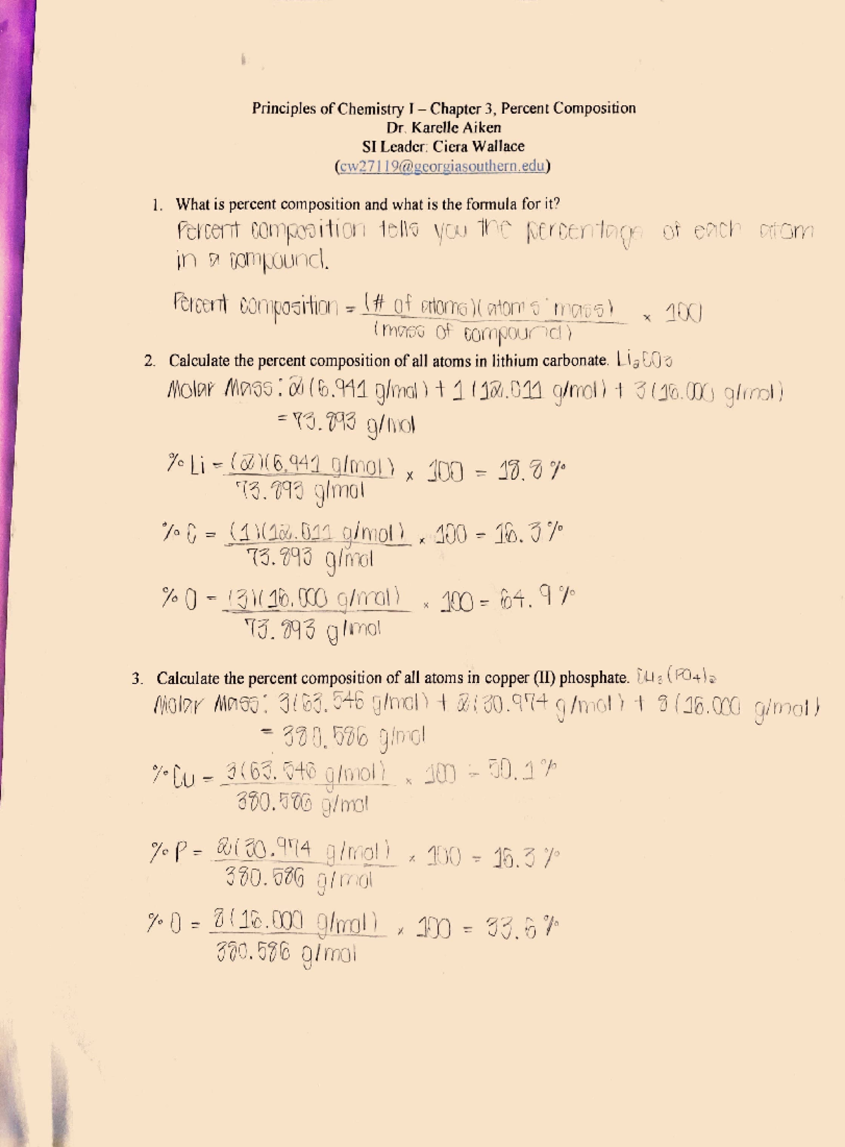 Ch.3 Percent Composition - Principles of Chemistry I - Chapter 3 ...