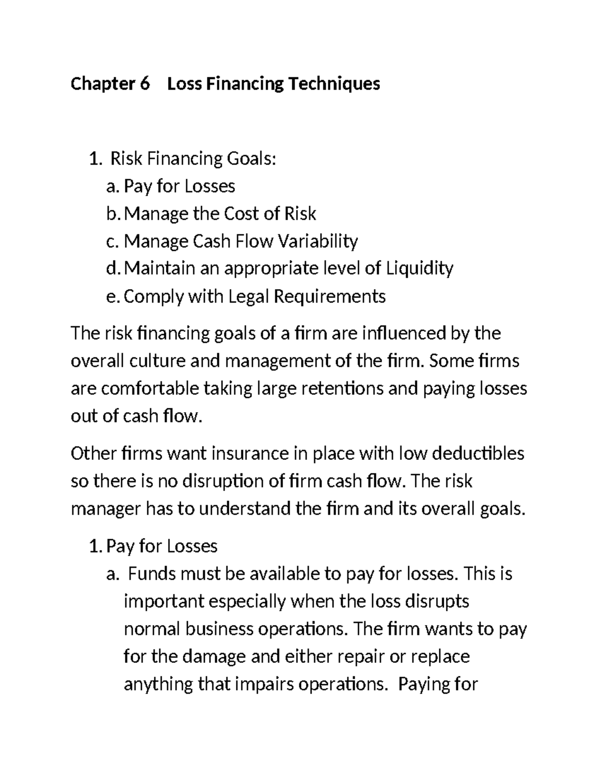 Chapter 6: Loss Financing Techniques and Risk Management Strategies ...
