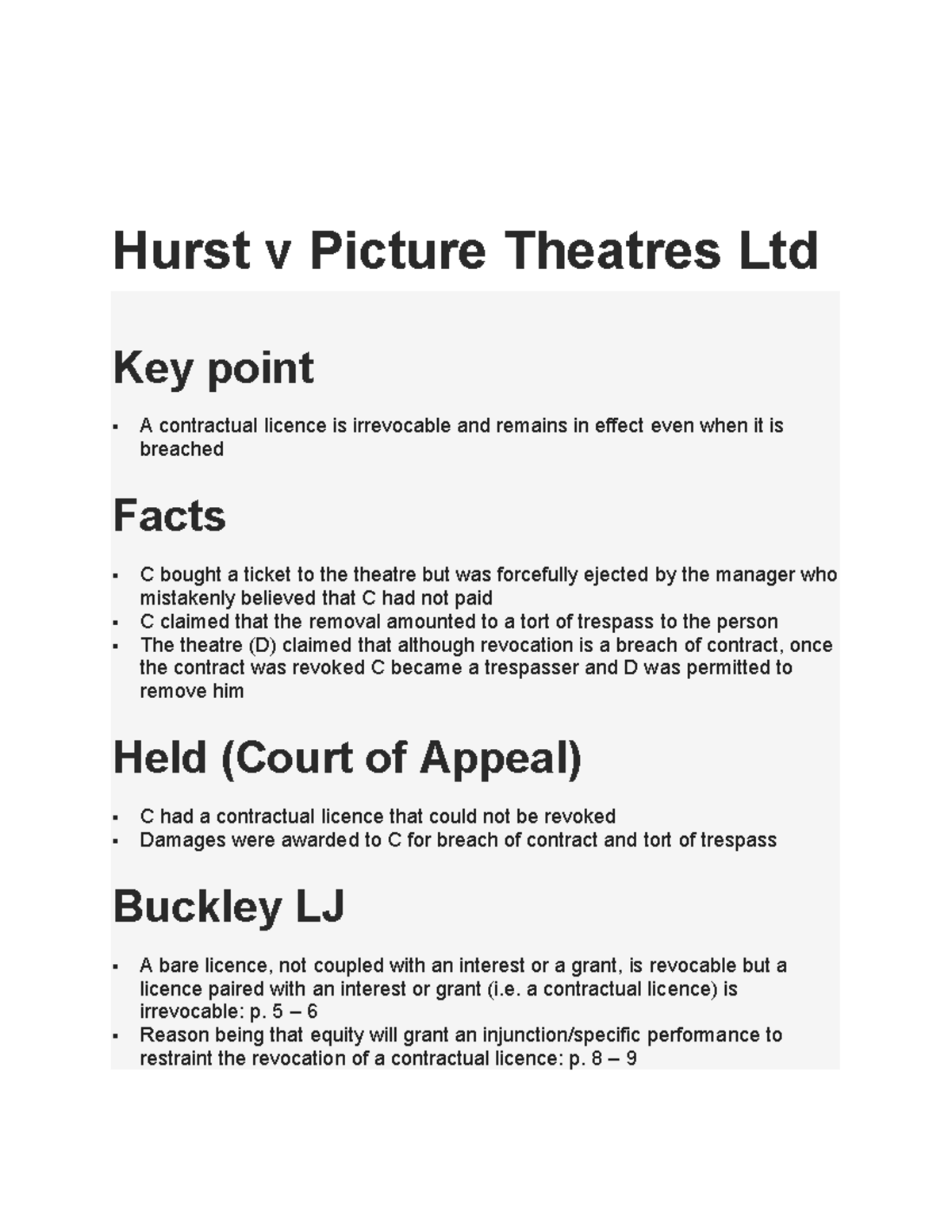 Hurst v Picture Theatres Ltd: Key Legal Principles on Contractual ...