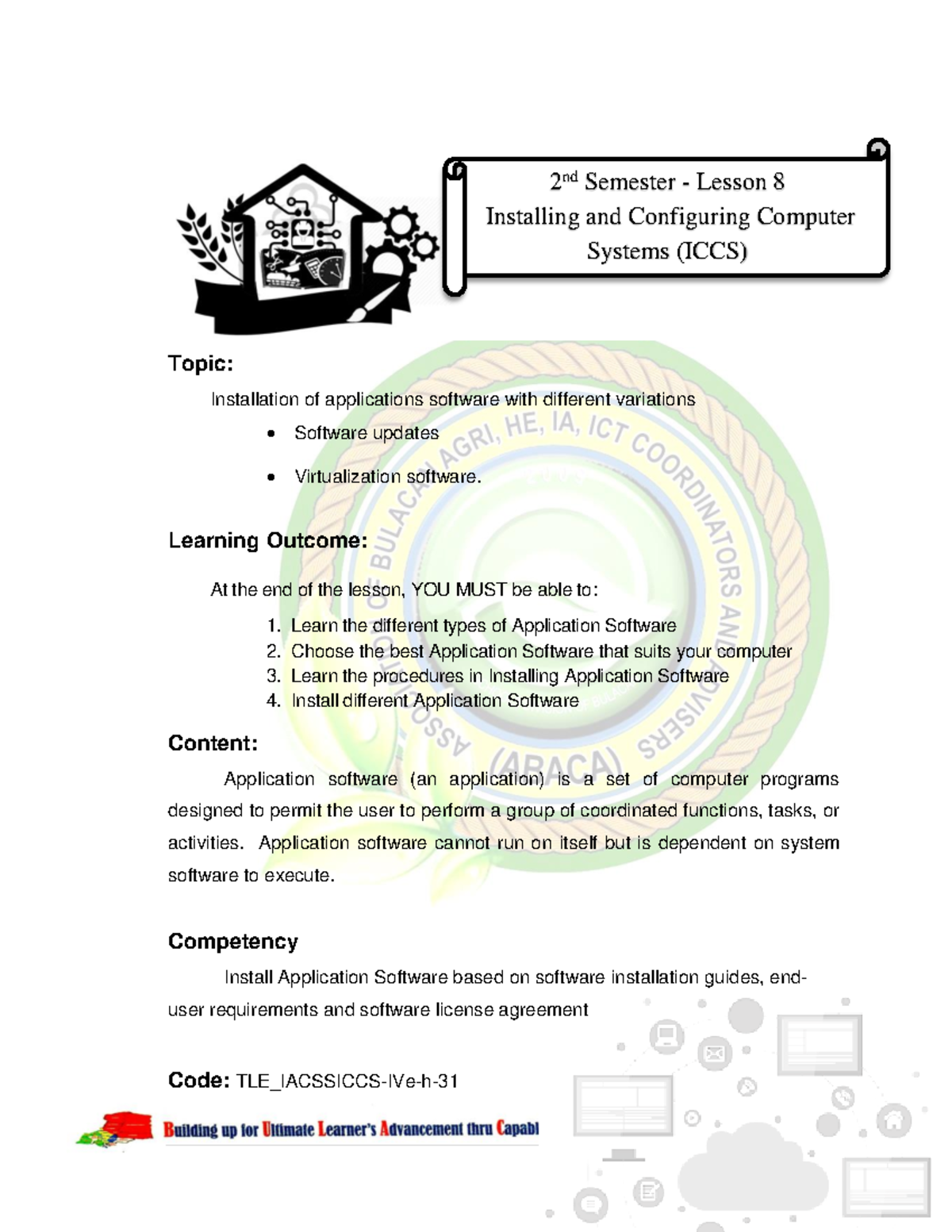 TLE_IACSSICCS-IVe-h-31: Lesson 8 - Installing Application Software ...