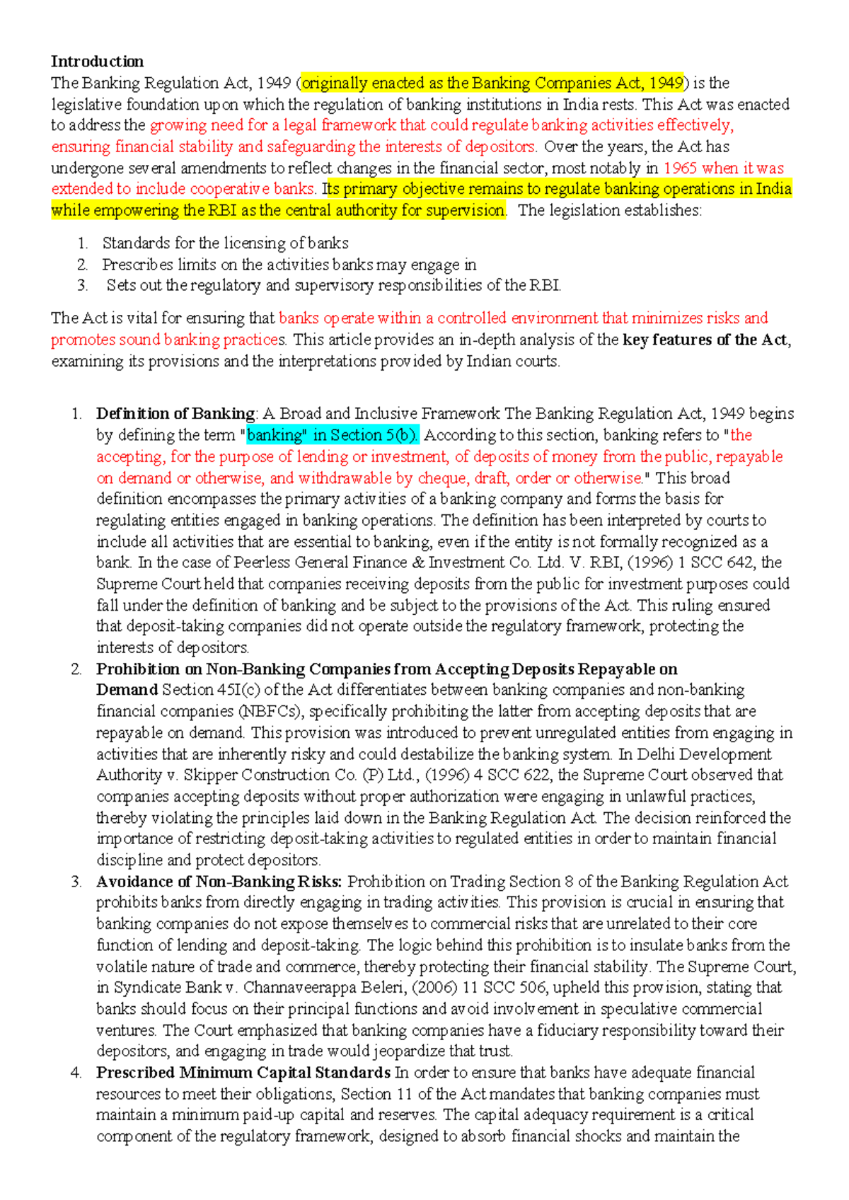 Banking Regulation Act, 1949: Key Provisions and Implications - Studocu