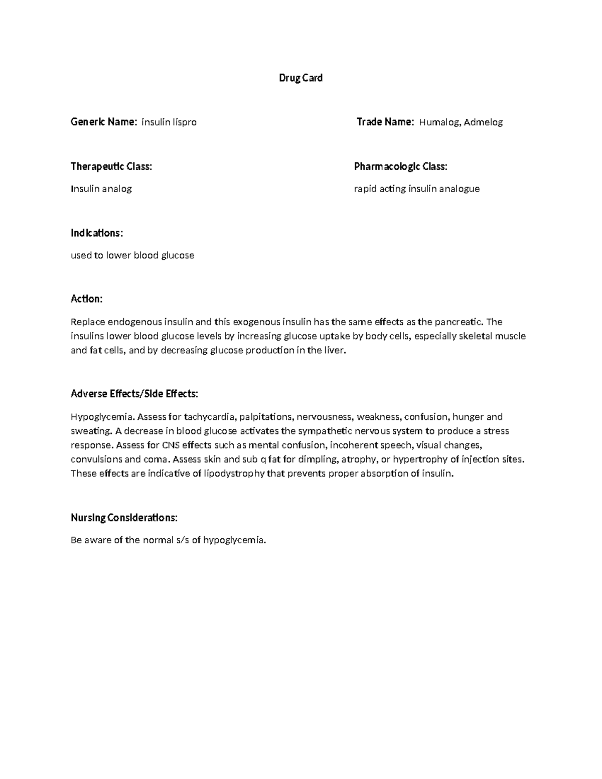Drug Card: Insulin Lispro & Metformin Overview and Nursing ...