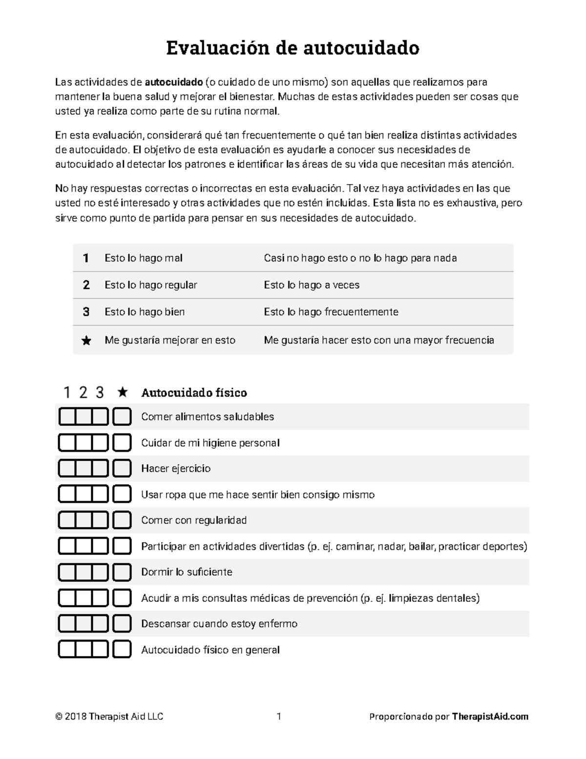Evaluación de Autocuidado: Entendiendo Necesidades Personales - Studocu