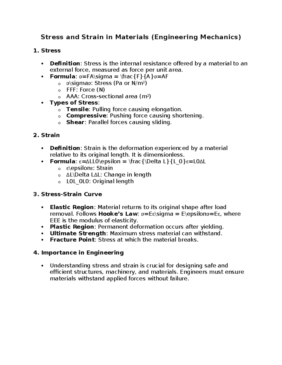 Understanding Stress and Strain in Engineering (Eng Mechanics) - Studocu