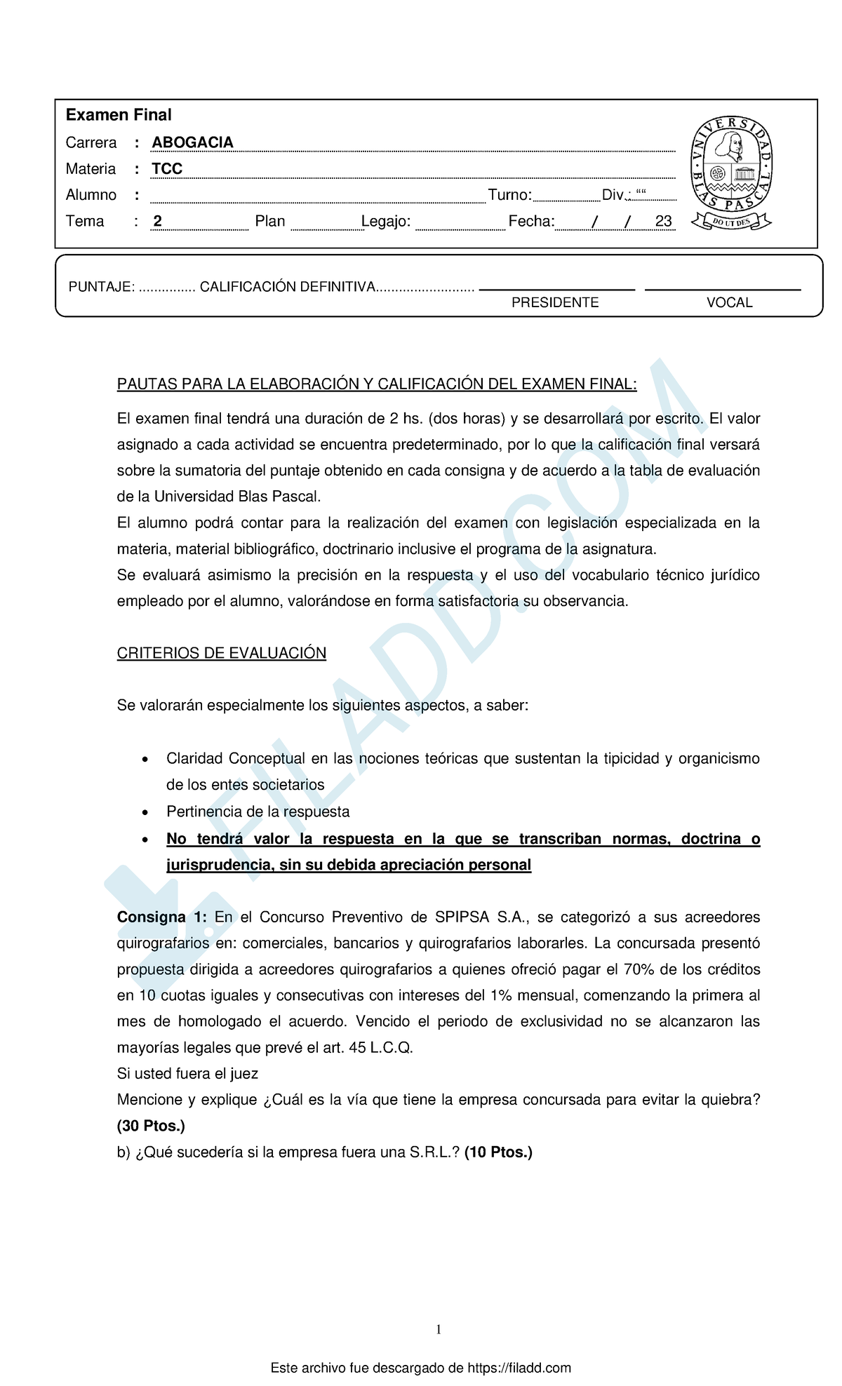 Final Exam 2023 TCC - Resumen sobre Títulos de Crédito y Concursos ...