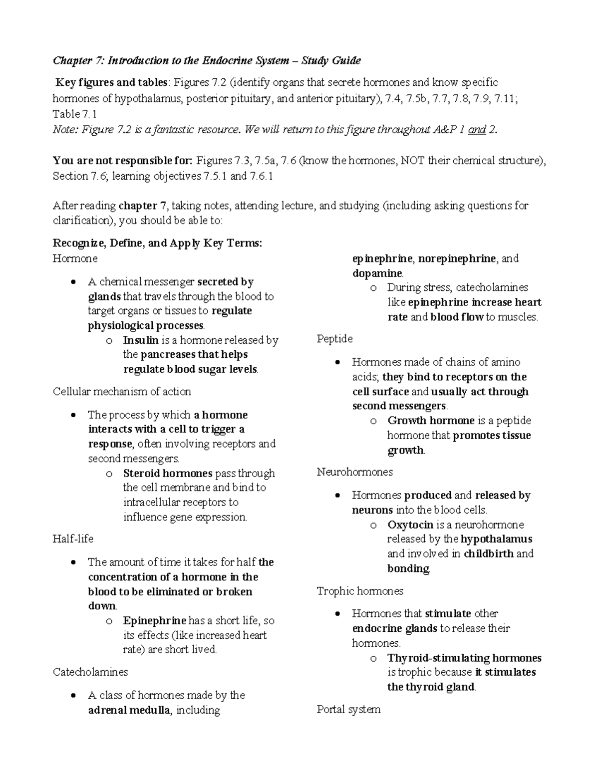 BIO 305 Chapter 7: Endocrine System Study Guide & Key Concepts - Studocu