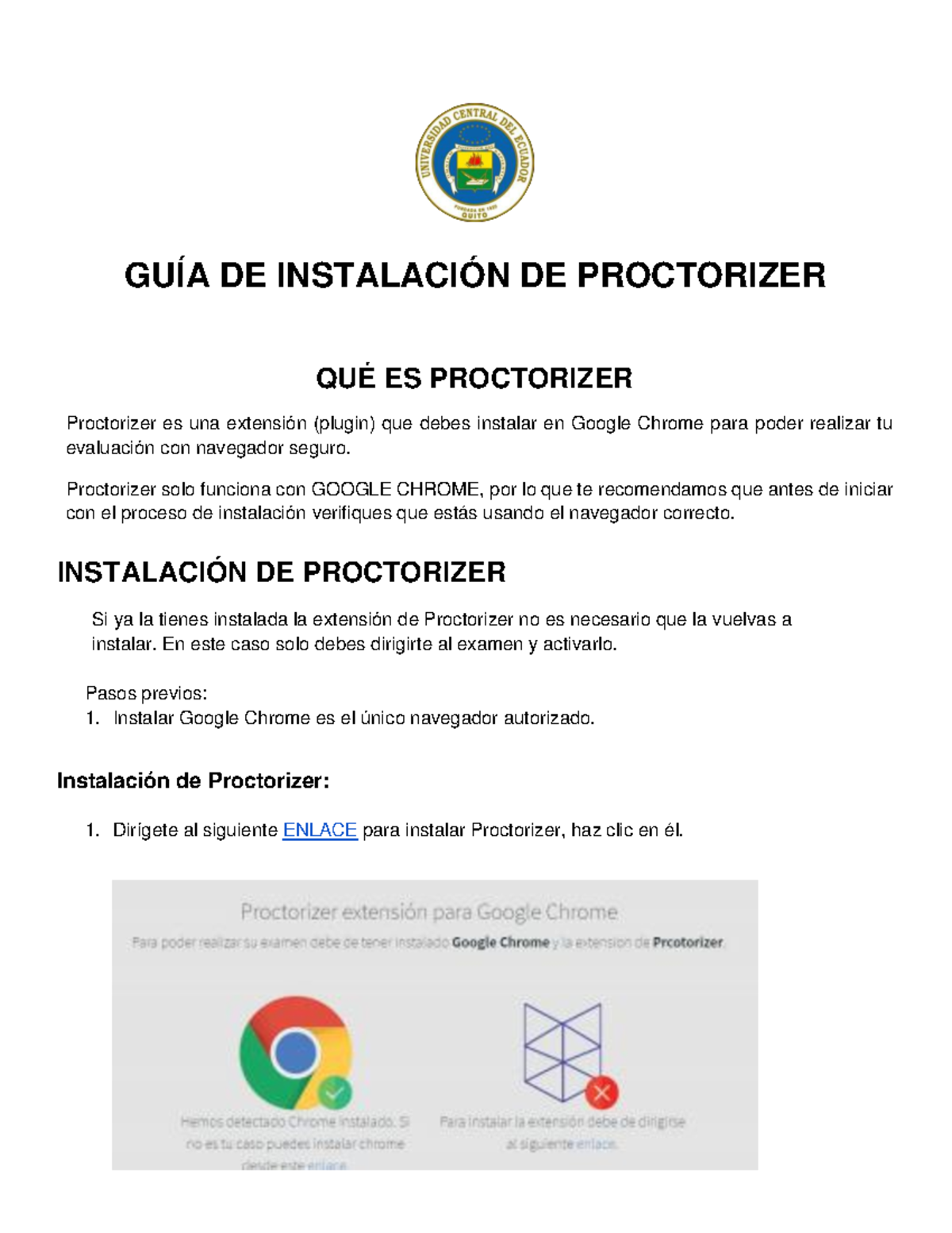 GUÍA DE INSTALACIÓN DE PROCTORIZER PARA EXÁMENES EN LÍNEA - Studocu