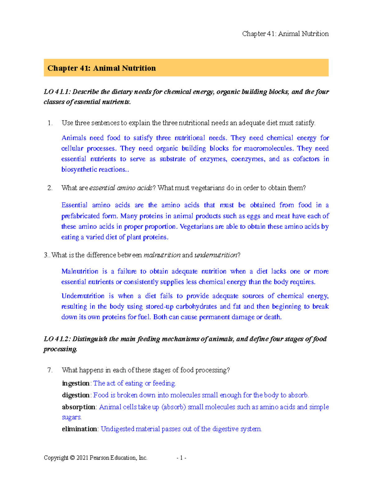 CH 41 Essentials: Animal Nutrition Study Guide & Key Concepts - Studocu