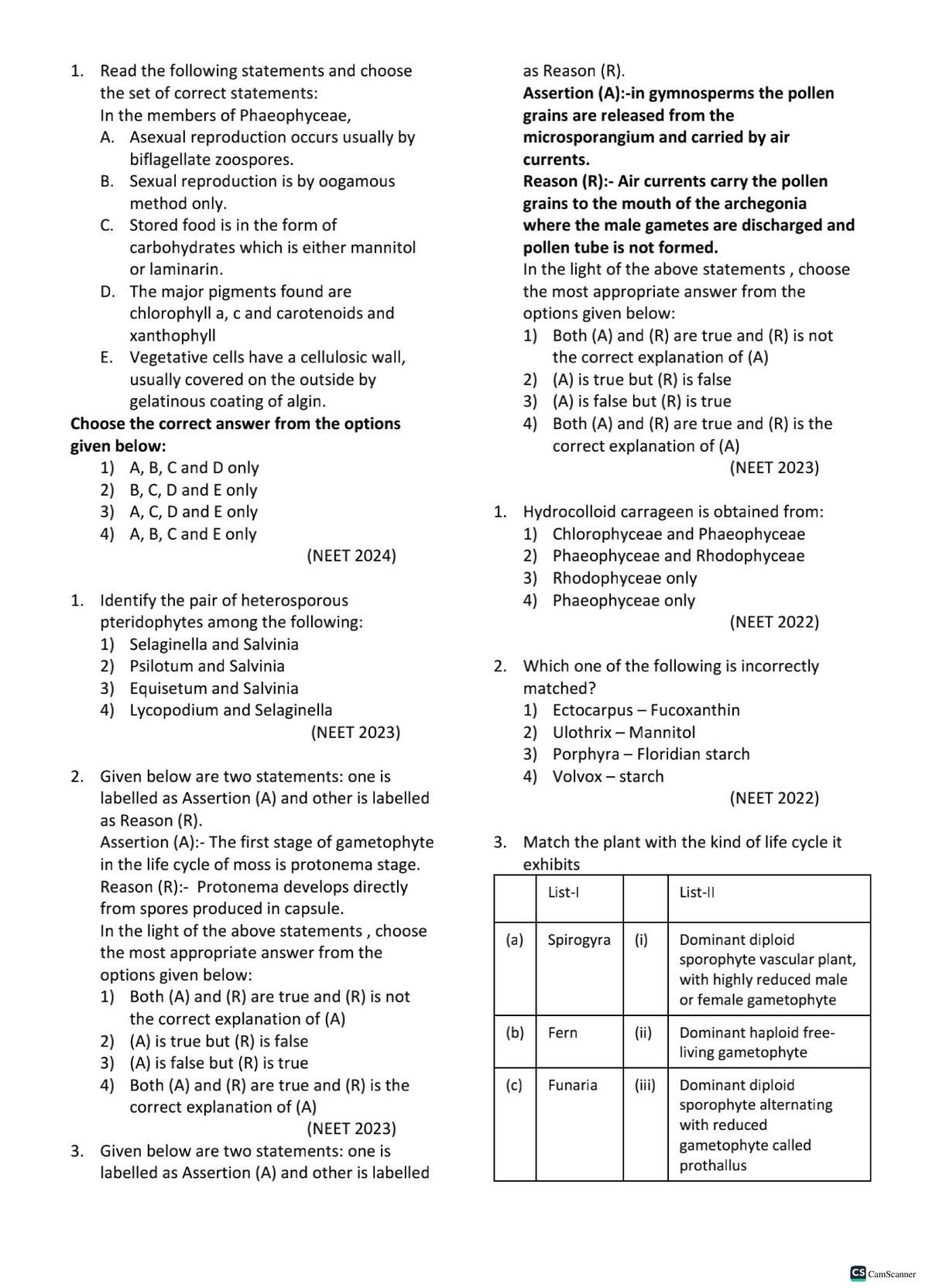 PYQs Plant Kingdom - NEET Exam Preparation Guide - Studocu
