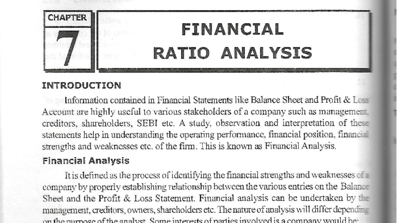 CHAPTER 501 FINANCIAL RATIO ANALYSIS: INTRODUCTION AND APPLICATIONS ...
