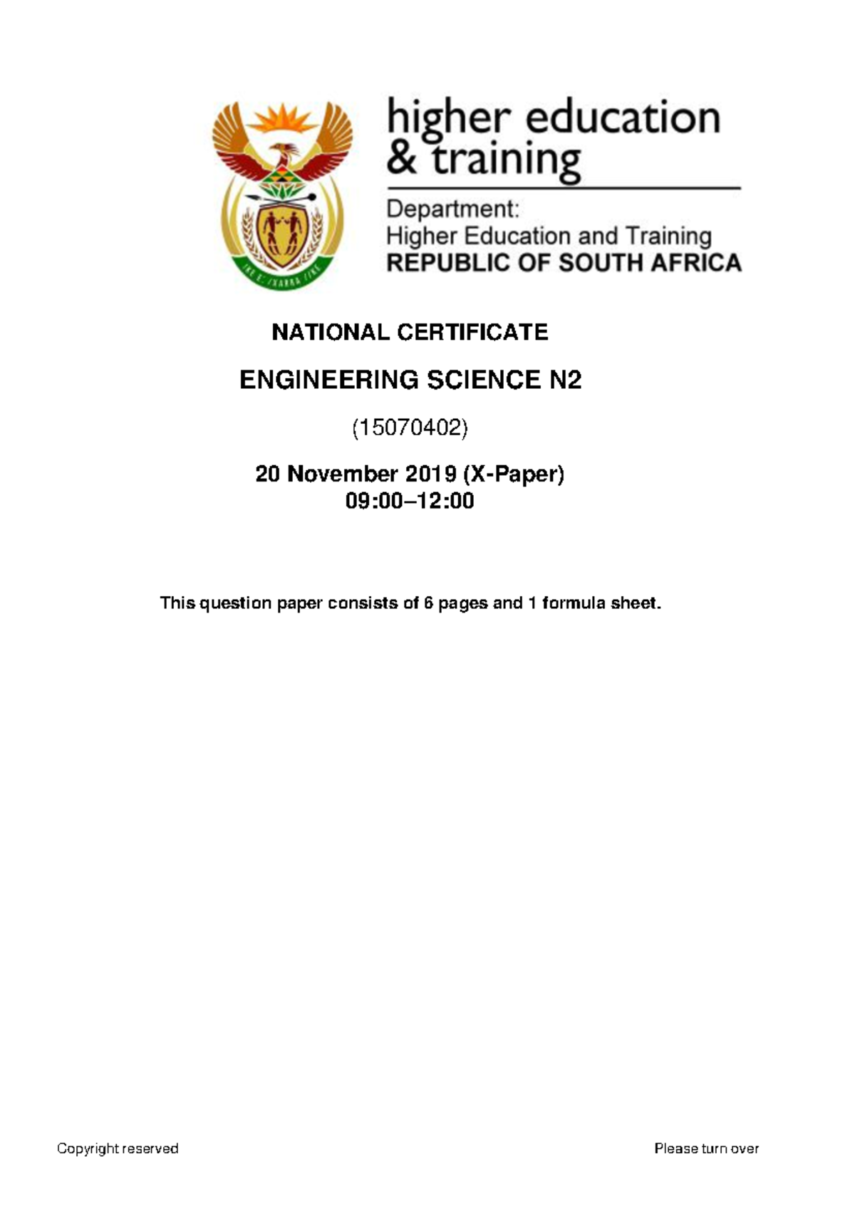 Engineering Science N2 QP NOV 2019 - NATIONAL CERTIFICATE ENGINEERING ...