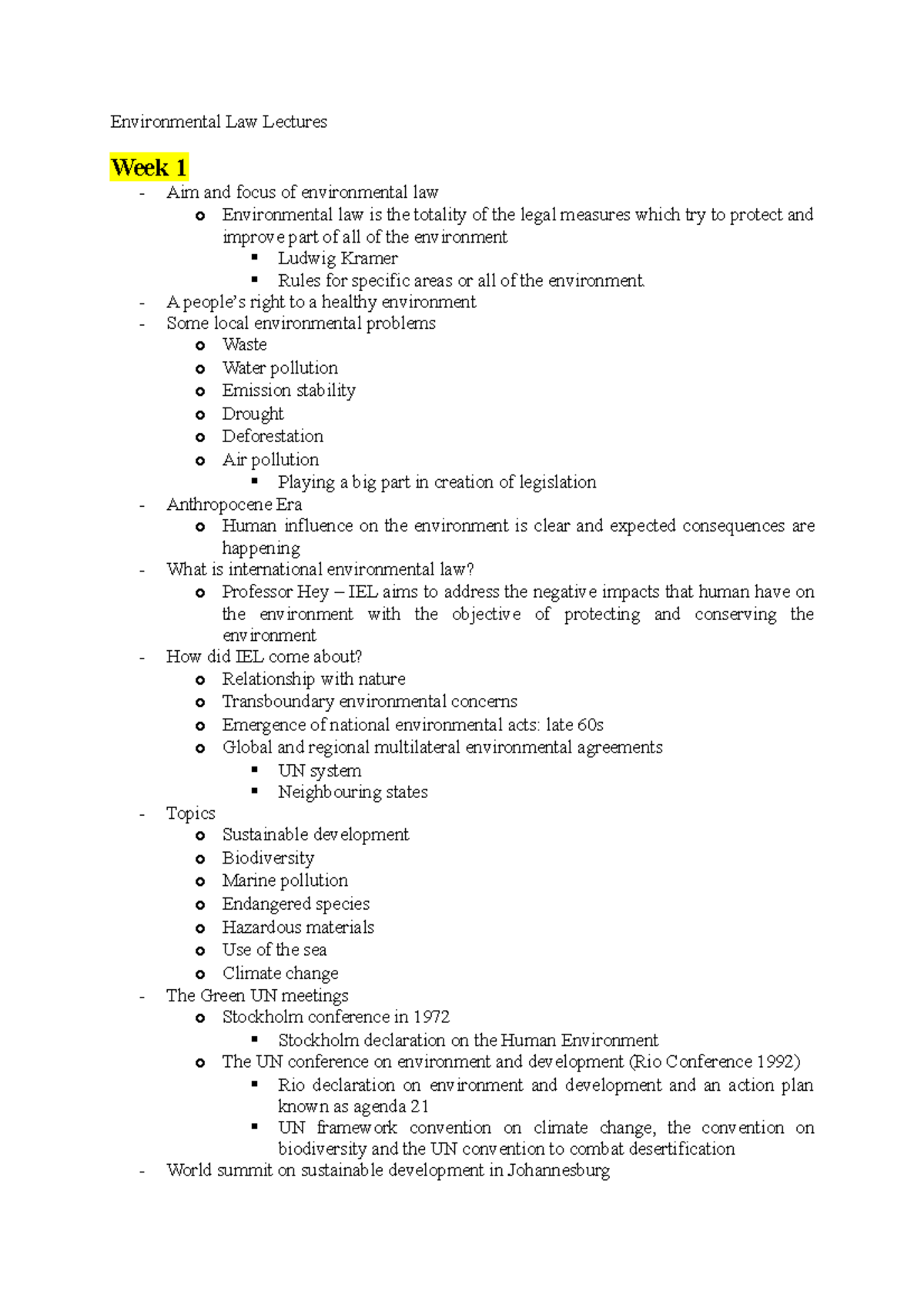 Environmental Law Lecture Notes (Weeks 1-3) - Key Concepts & Principles ...