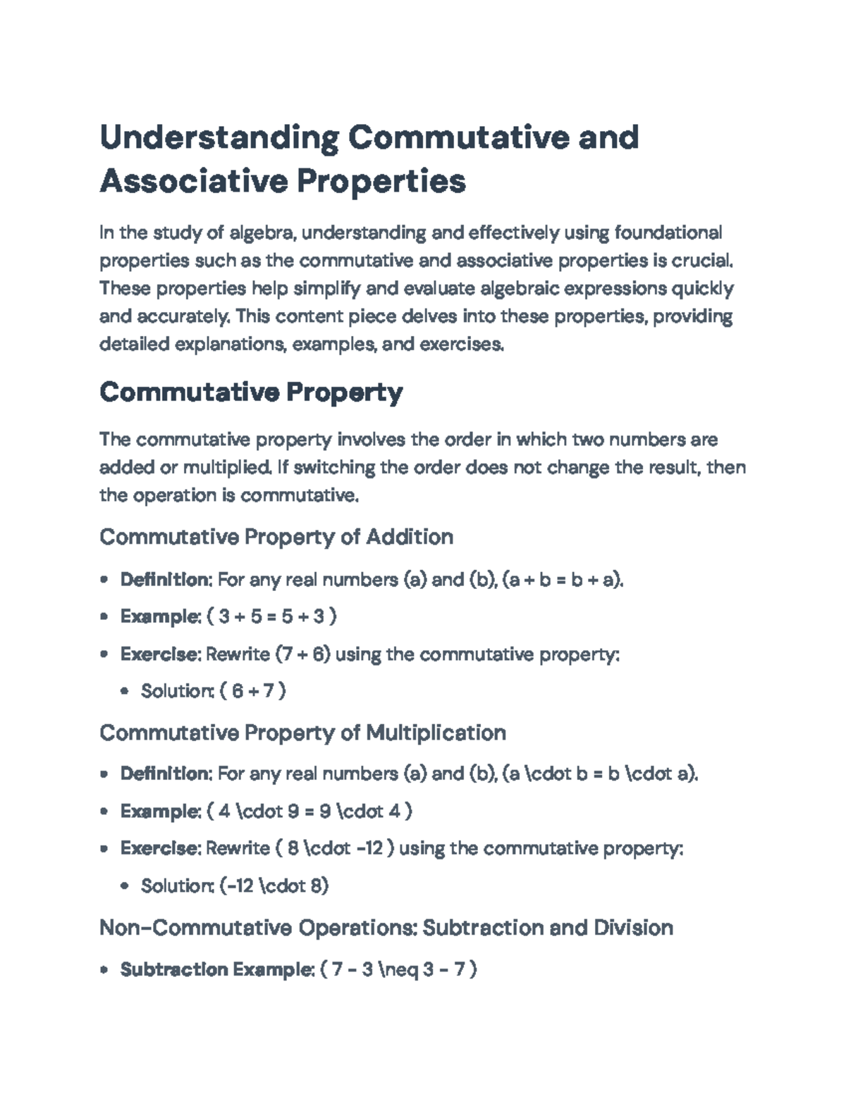 Understanding Commutative and Associative Properties in Algebra ...