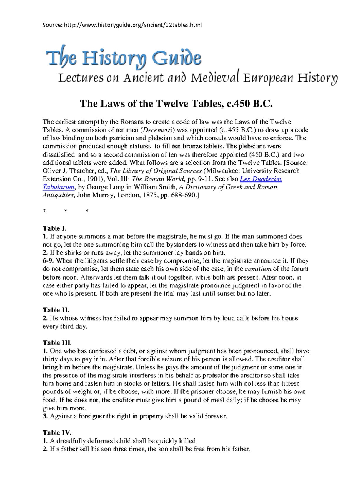 The Law of the 12 Tables - Lecture Notes on Early Roman Legislation ...