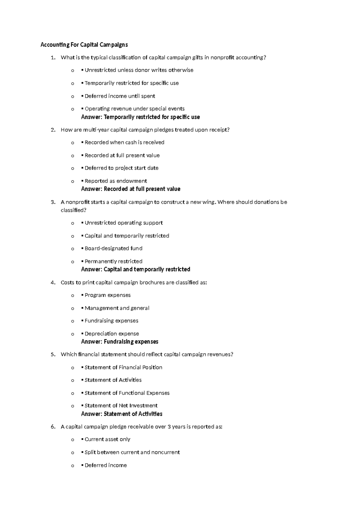 Accounting for Capital Campaigns: Classification and Treatment Analysis ...