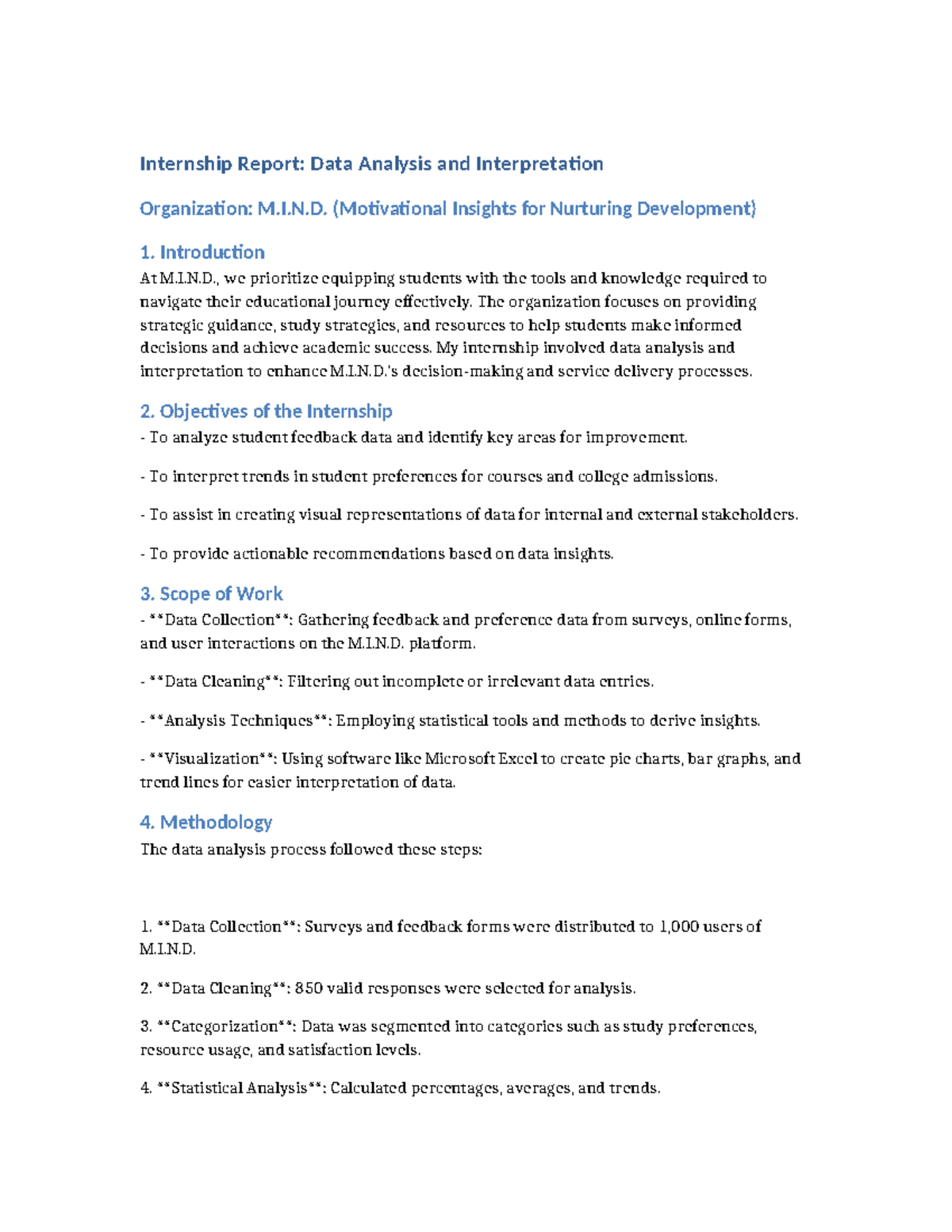 Data Analysis Internship Report - M.I.N. Insights & Findings - Studocu