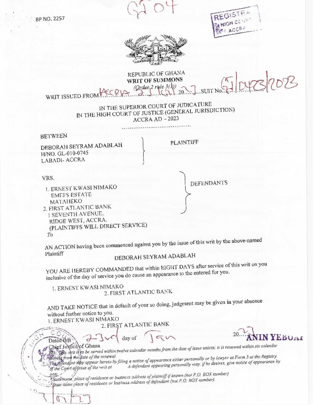 Case Study: Deborah Adablah v. Ernest Nimako & First Atlantic Bank ...